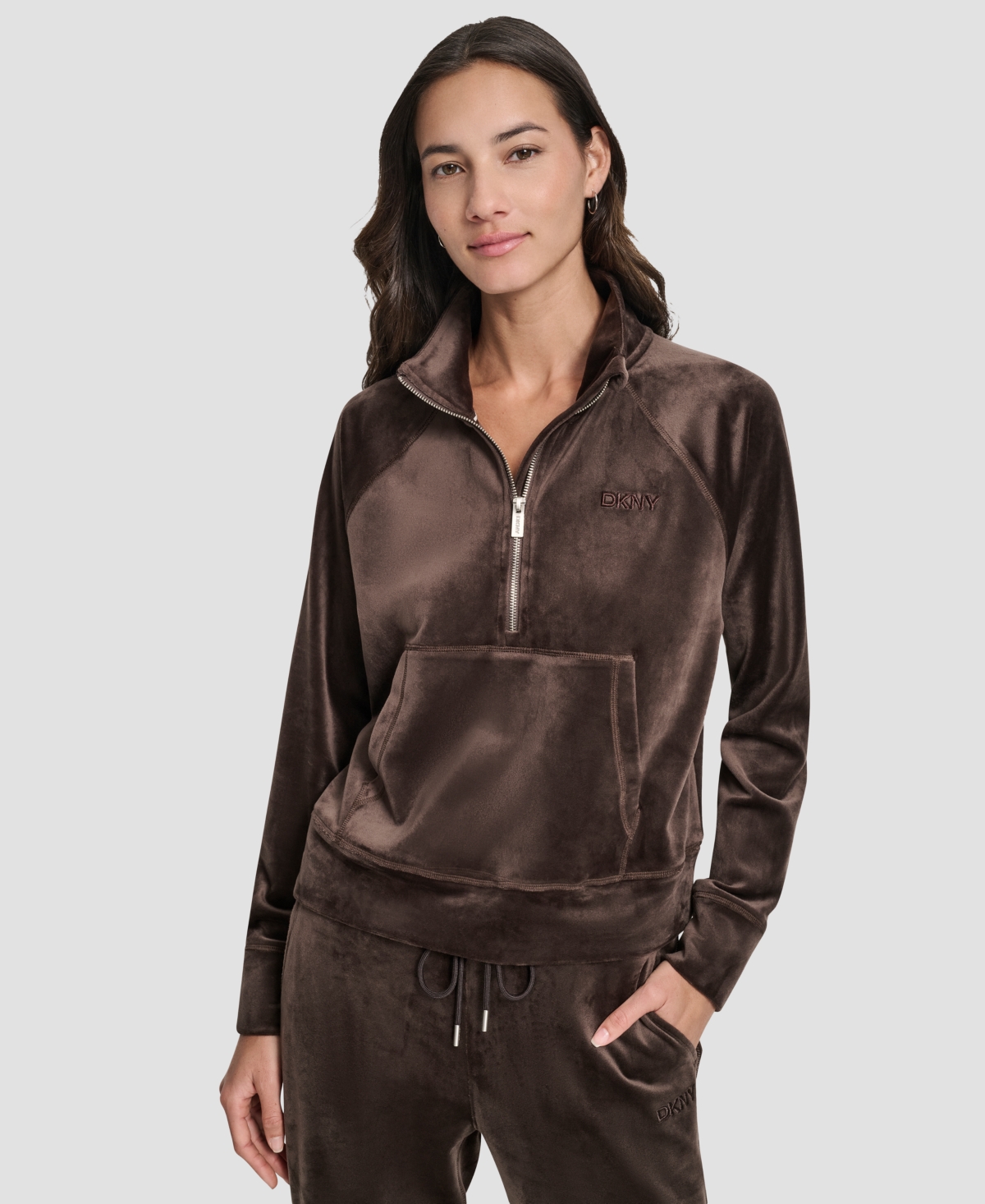 Click here for Dkny Womens Platinum Velour Embroidered Logo Sweat... prices