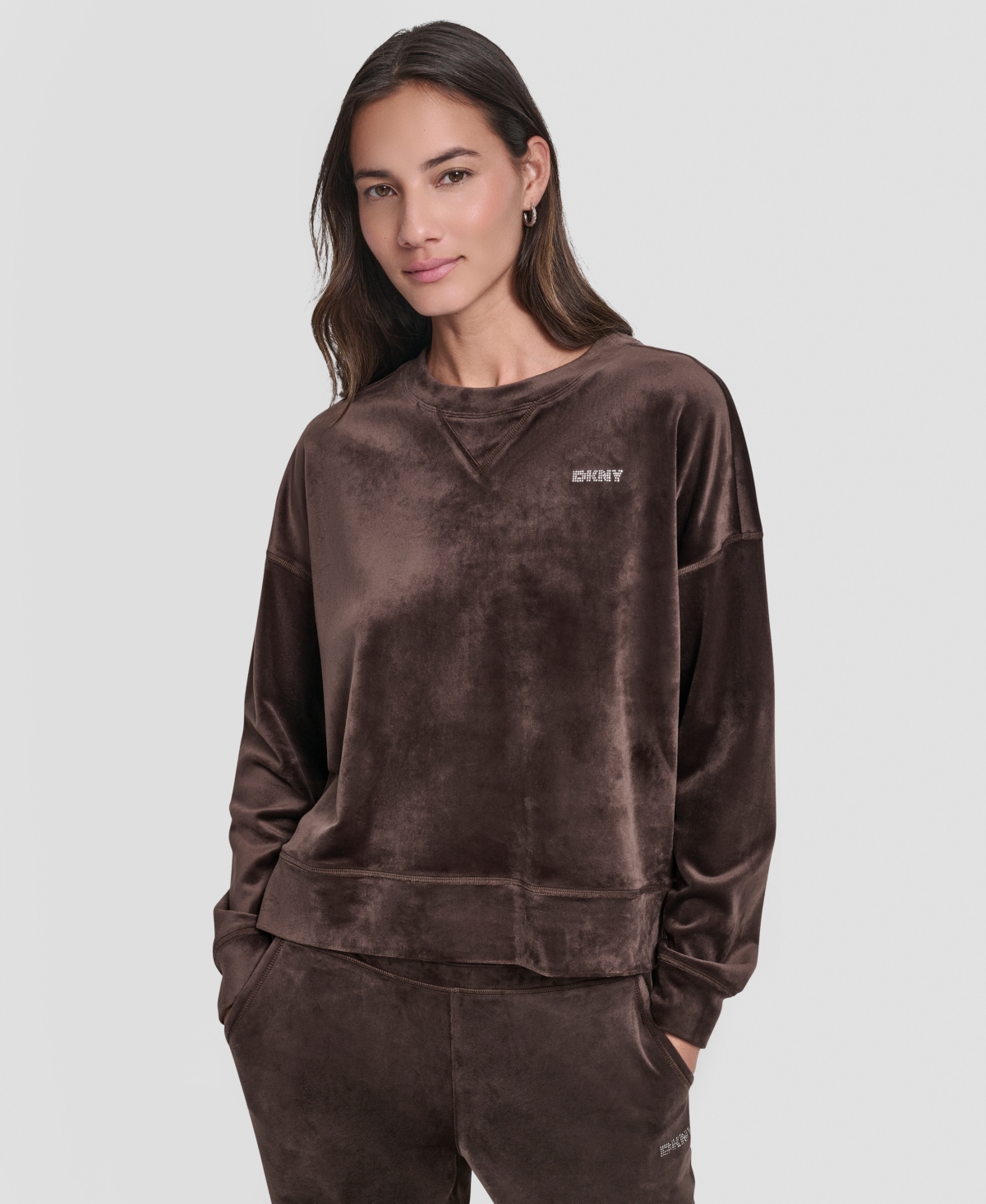 Click here for Dkny Womens Platinum Velour Crewneck Sweatshirt -... prices
