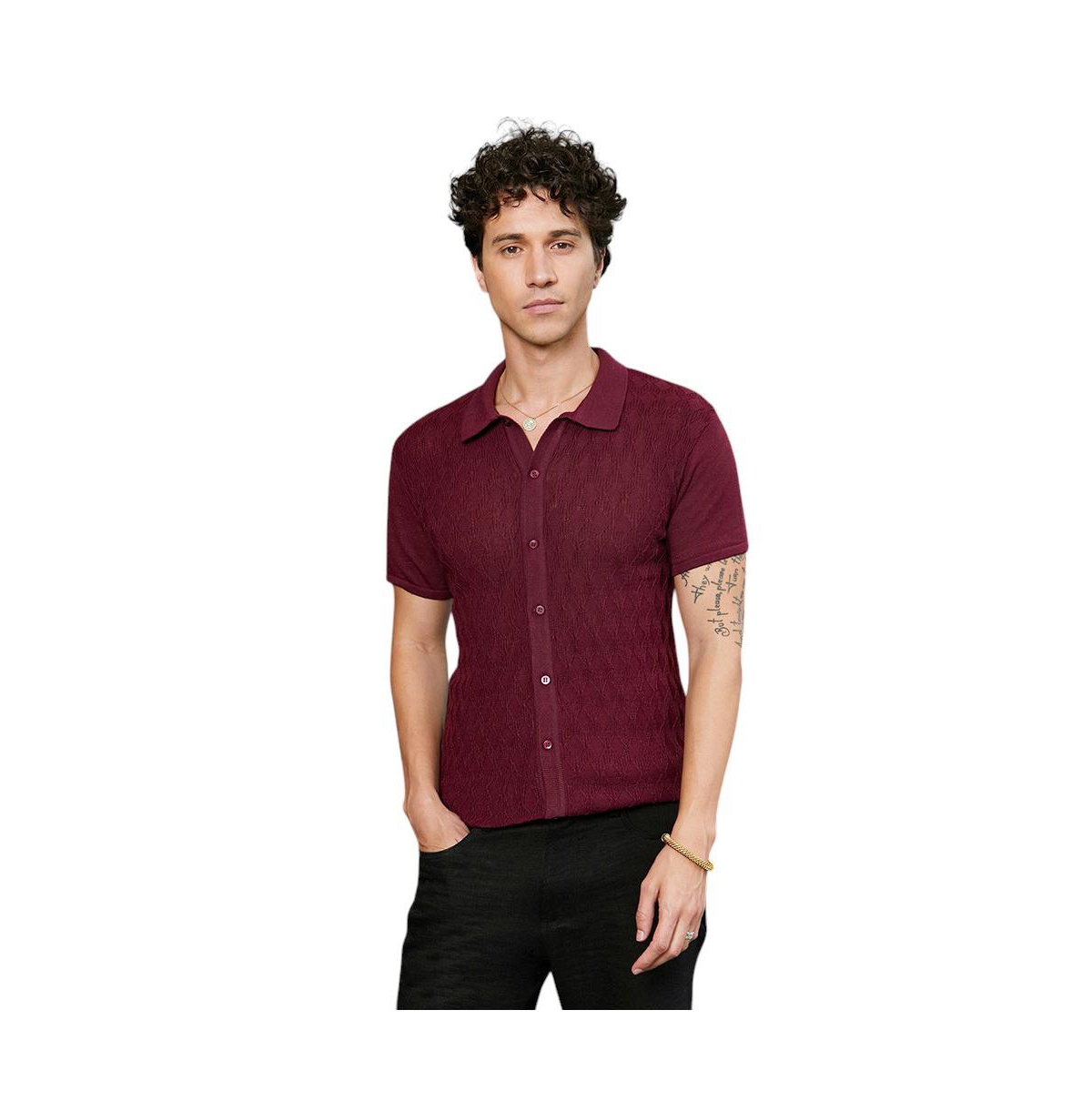Click here for Campus Sutra Mens Argyle-Knit Slim-Fit Shirt - Red prices