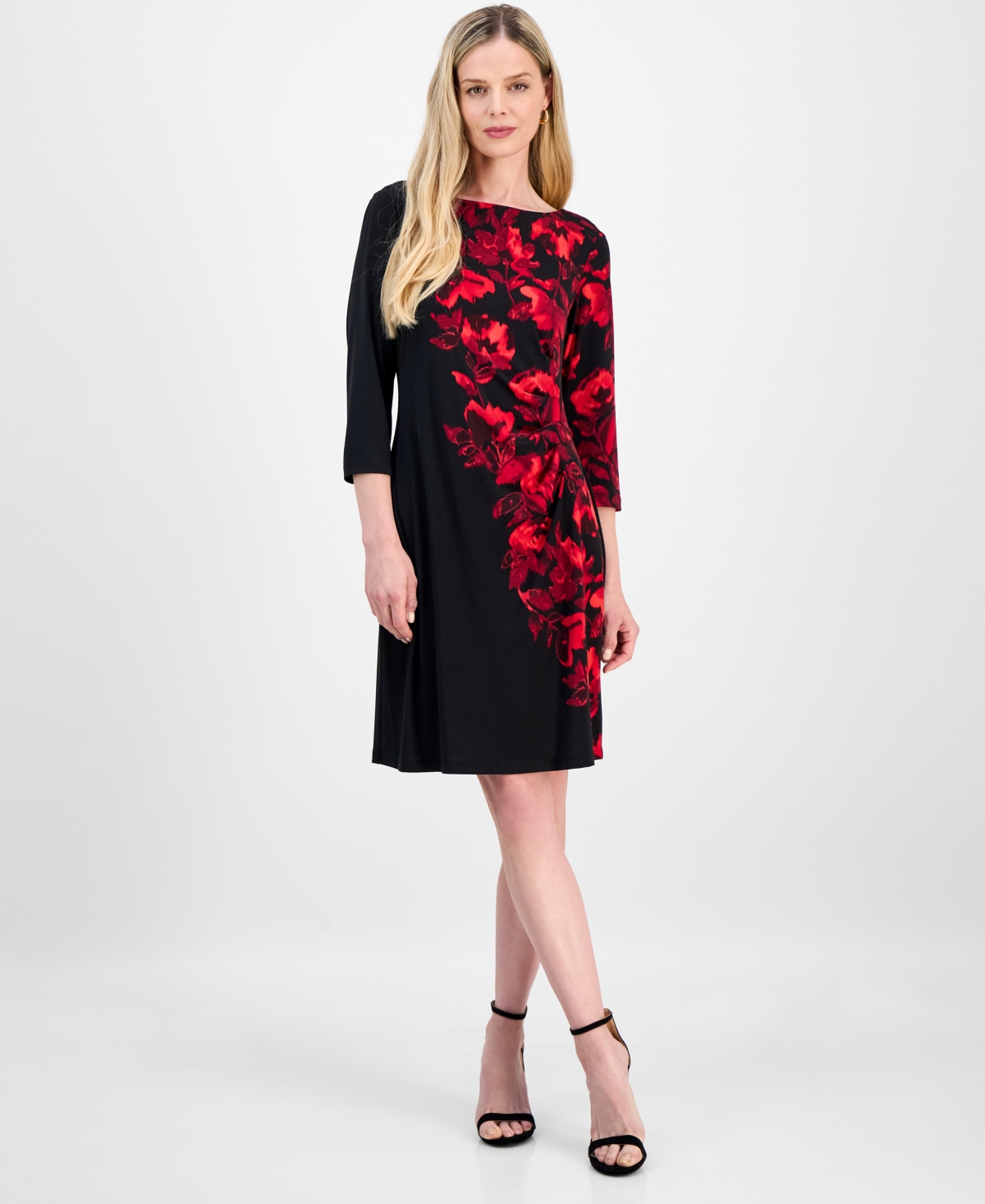 Connected Petite Printed 3/4-Sleeve Sheath Dress - Red
