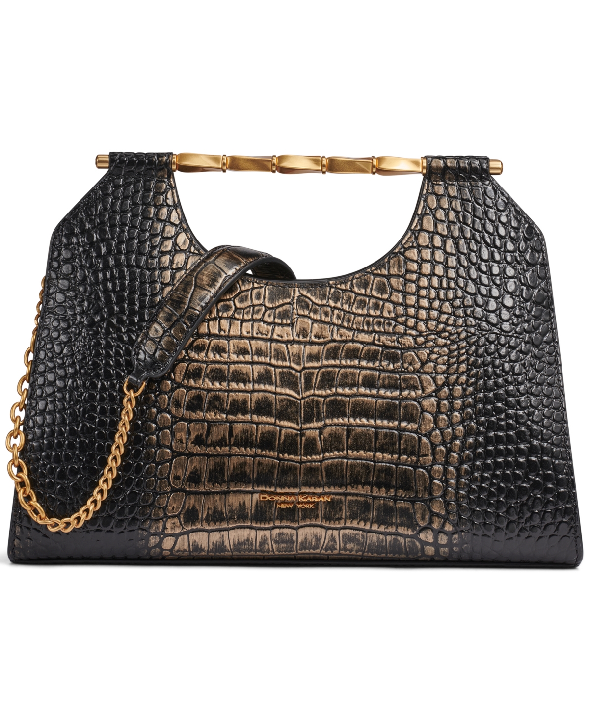 Donna Karan New York Womens Commack Metallic Croco Clutch - Black/gold