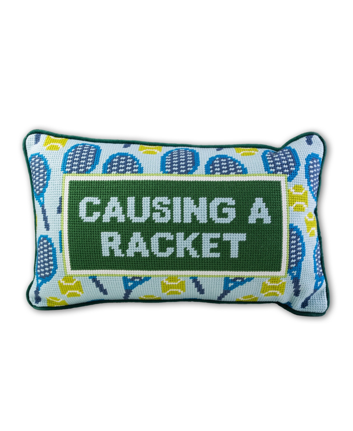 Click here for Furbish Needlepoint Pillow - Causing a racket prices