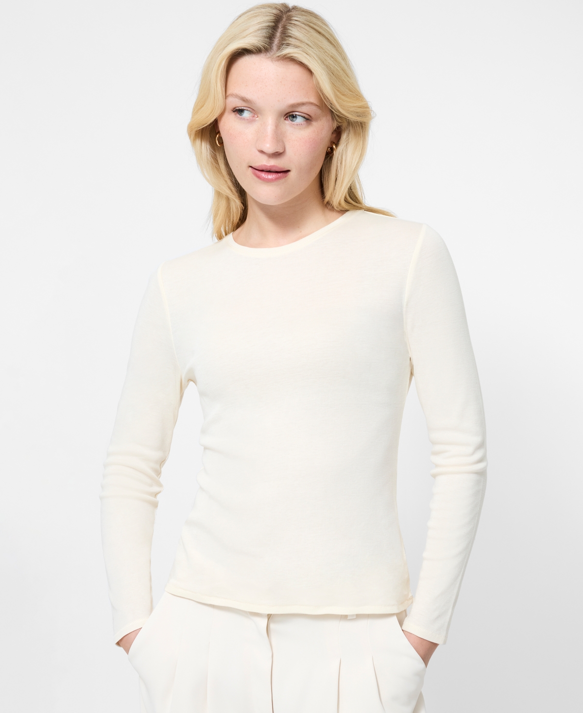 Click here for French Connection Knit Long Sleeve Top - Porcelain... prices