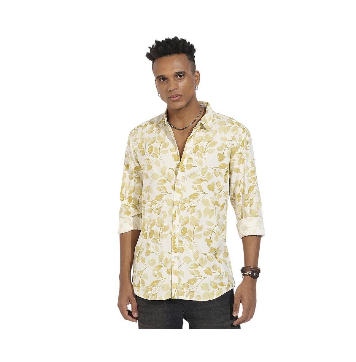 Click here for Campus Sutra Mens Artistic Foliage Print Button Up... prices