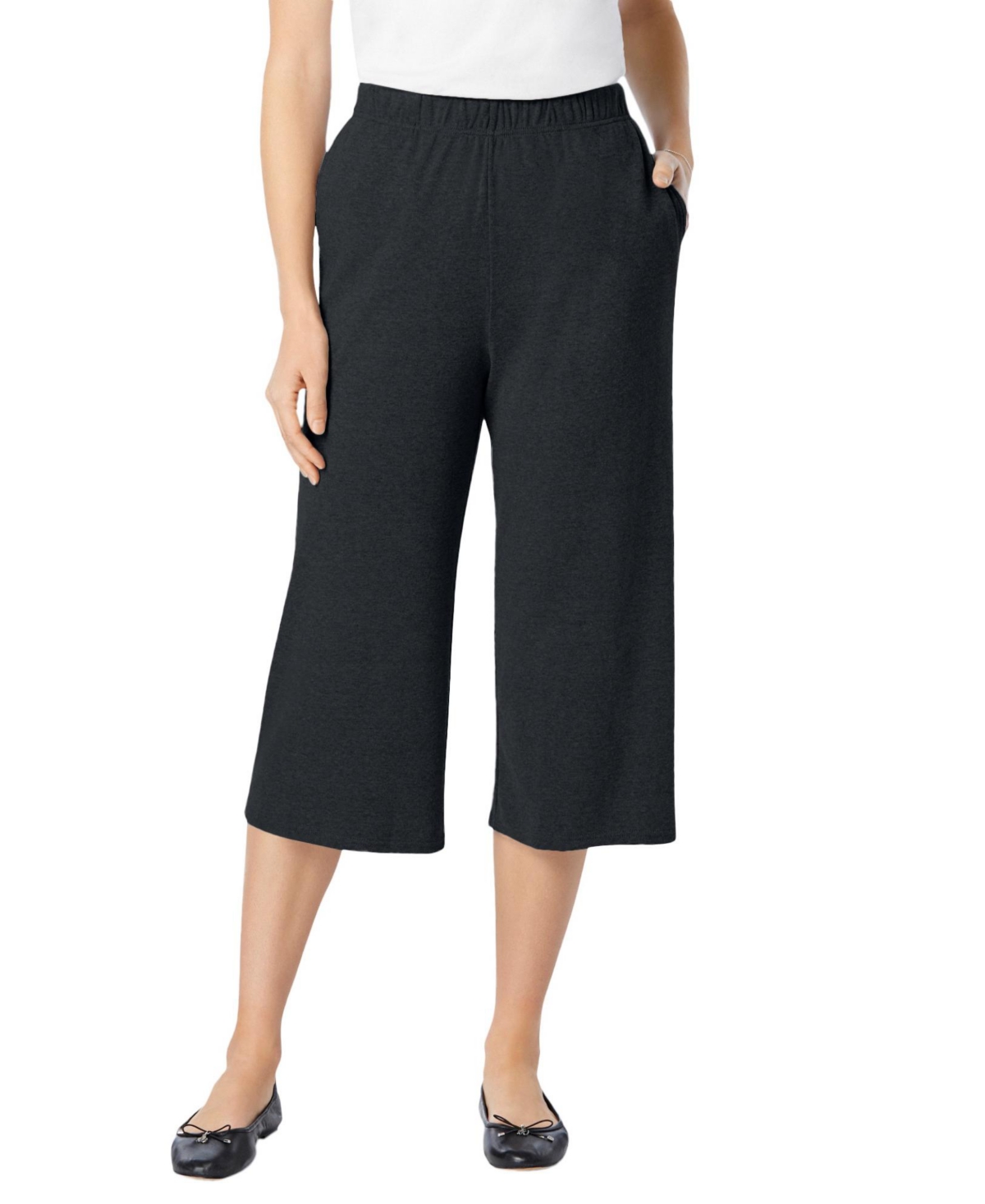 Click here for Woman Within Plus Size 7-Day Knit Culotte - Heathe... prices