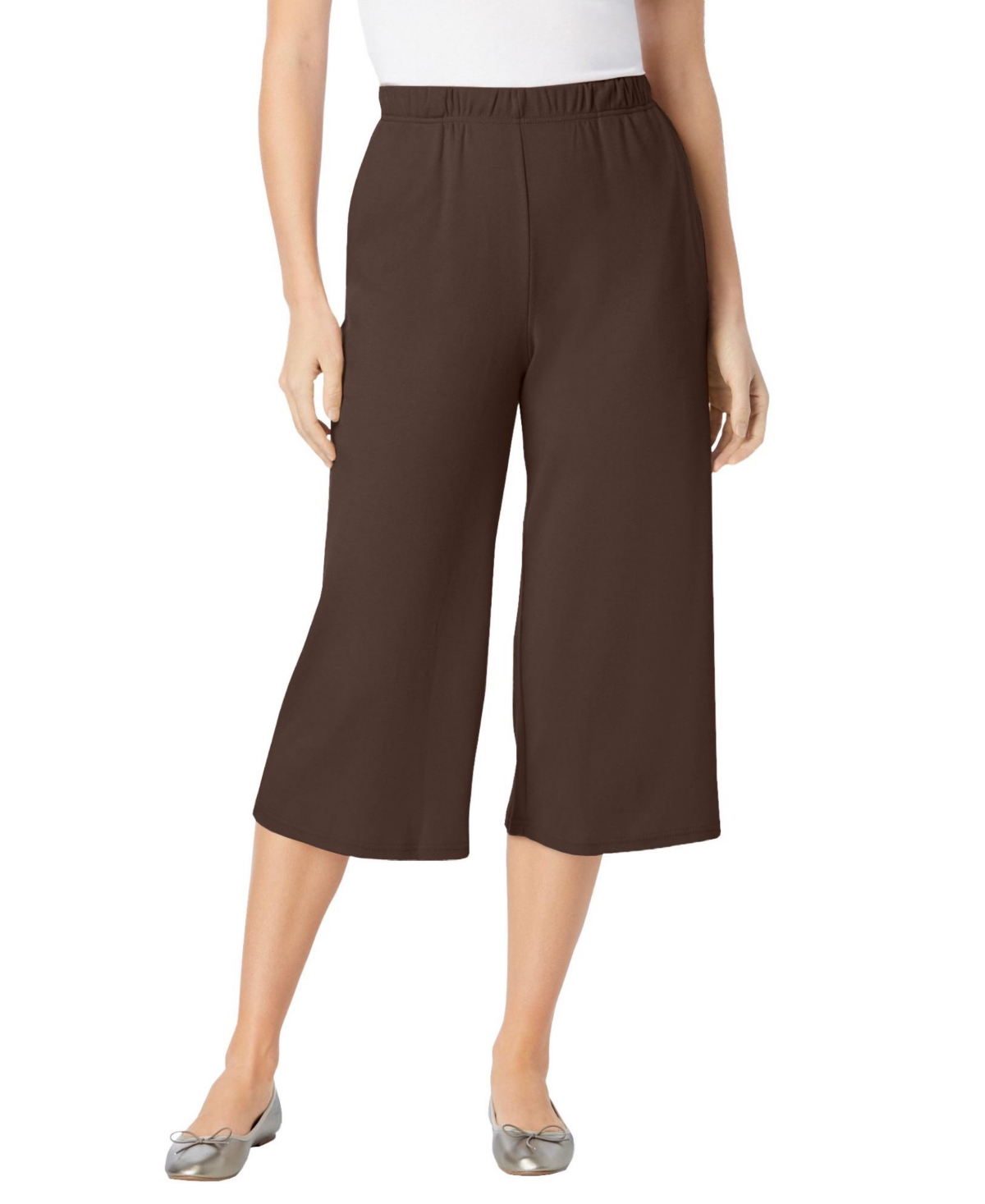 Click here for Woman Within Plus Size 7-Day Knit Culotte - Chocol... prices