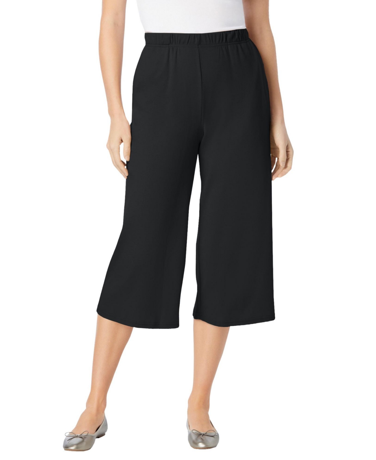 Click here for Woman Within Plus Size 7-Day Knit Culotte - Black prices