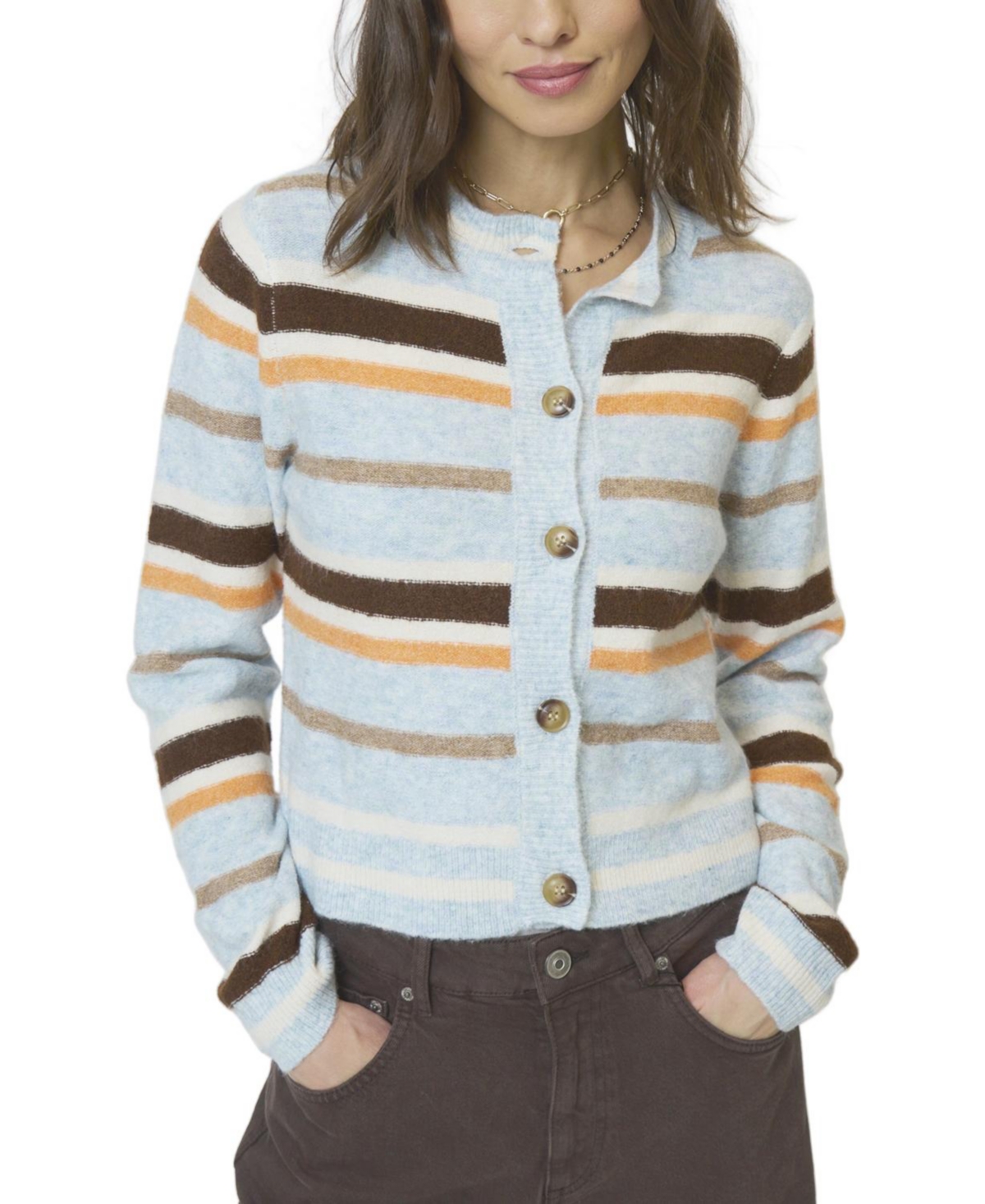 Click here for Central Park West Womens Ash Striped Cardigan - Bl... prices