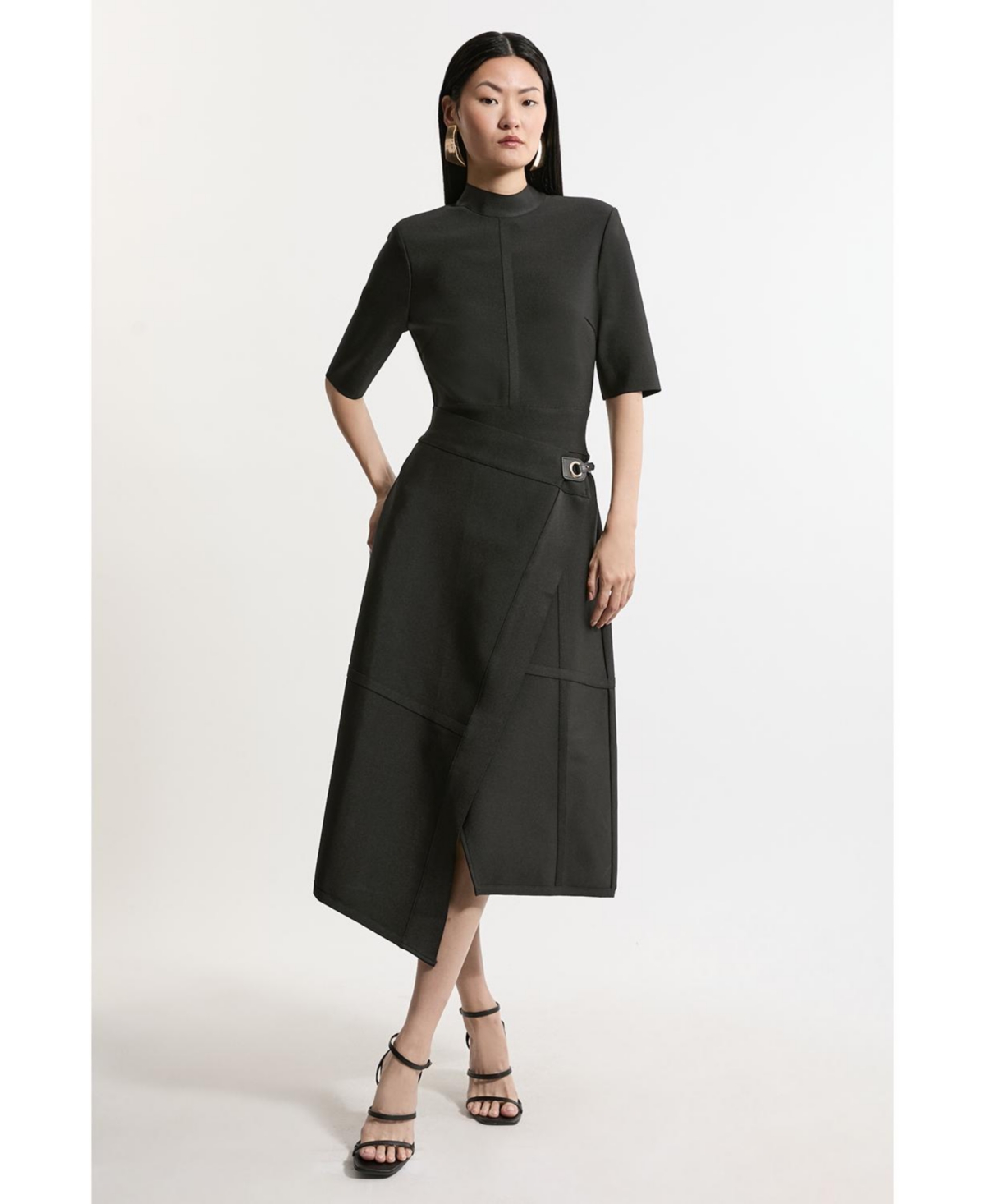 Click here for Karen Millen Asymmetric Knit Midi Dress - Black prices