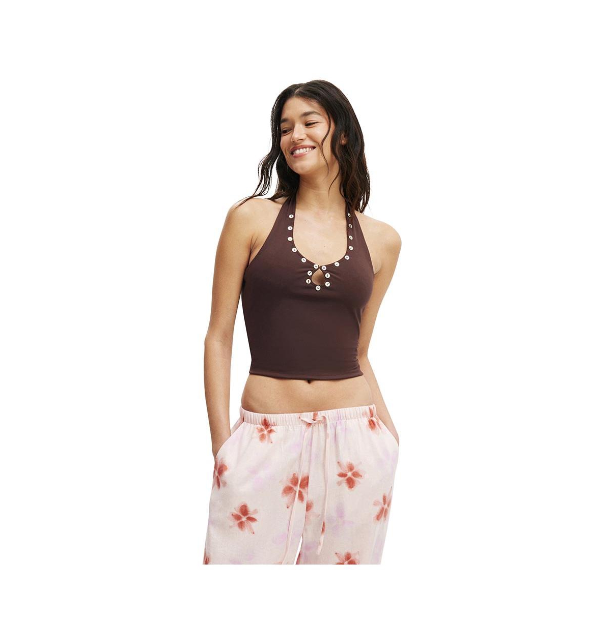 Click here for Cotton On Womens Bailey Button Halter - Dark oak prices