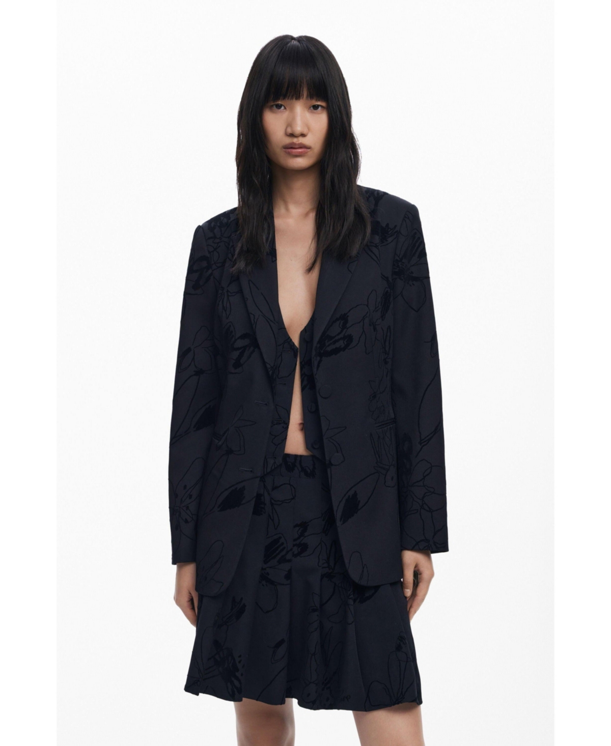 Click here for Desigual Womens Blazer with velvet details - Black prices