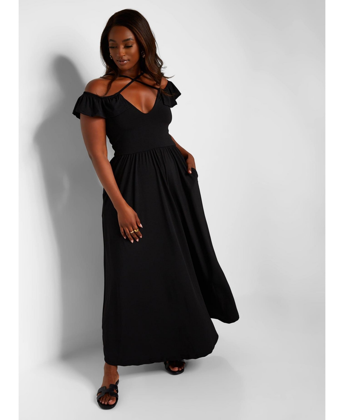 Click here for Rebdolls Plus Size Ruffle Sleeve Maxi A Line Dress... prices