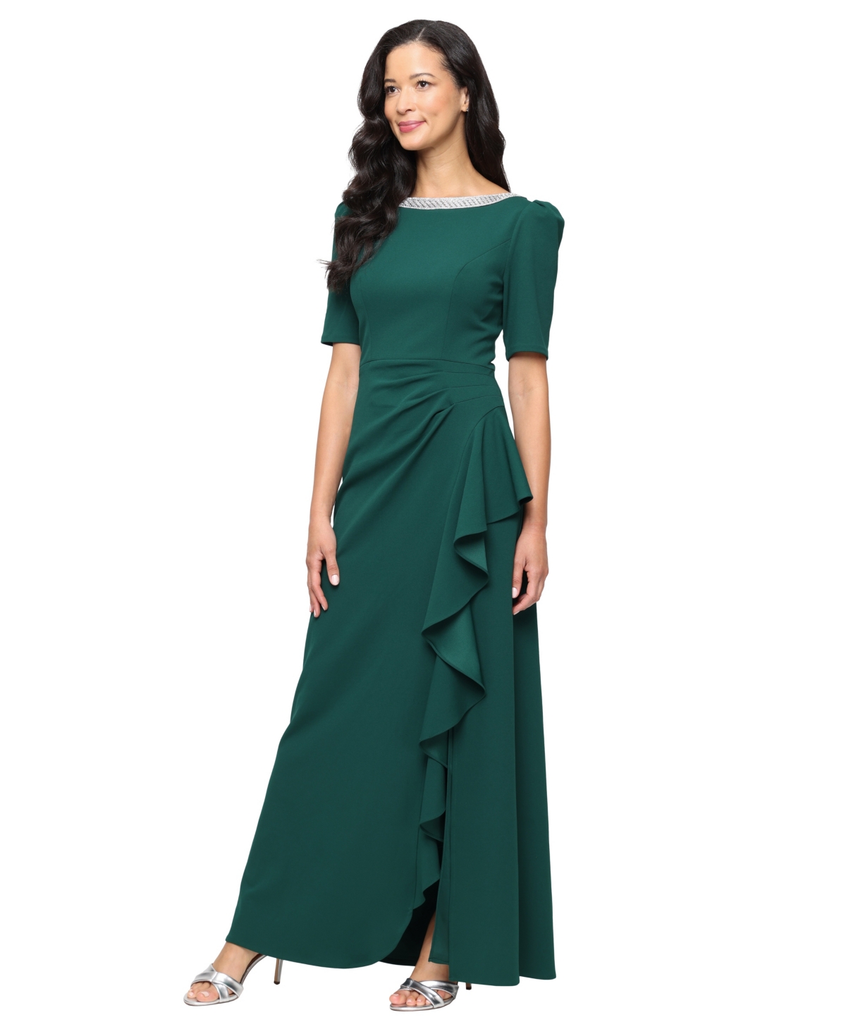 Click here for Alex Evenings Womens Embellished-Neck Ruffle Gown... prices