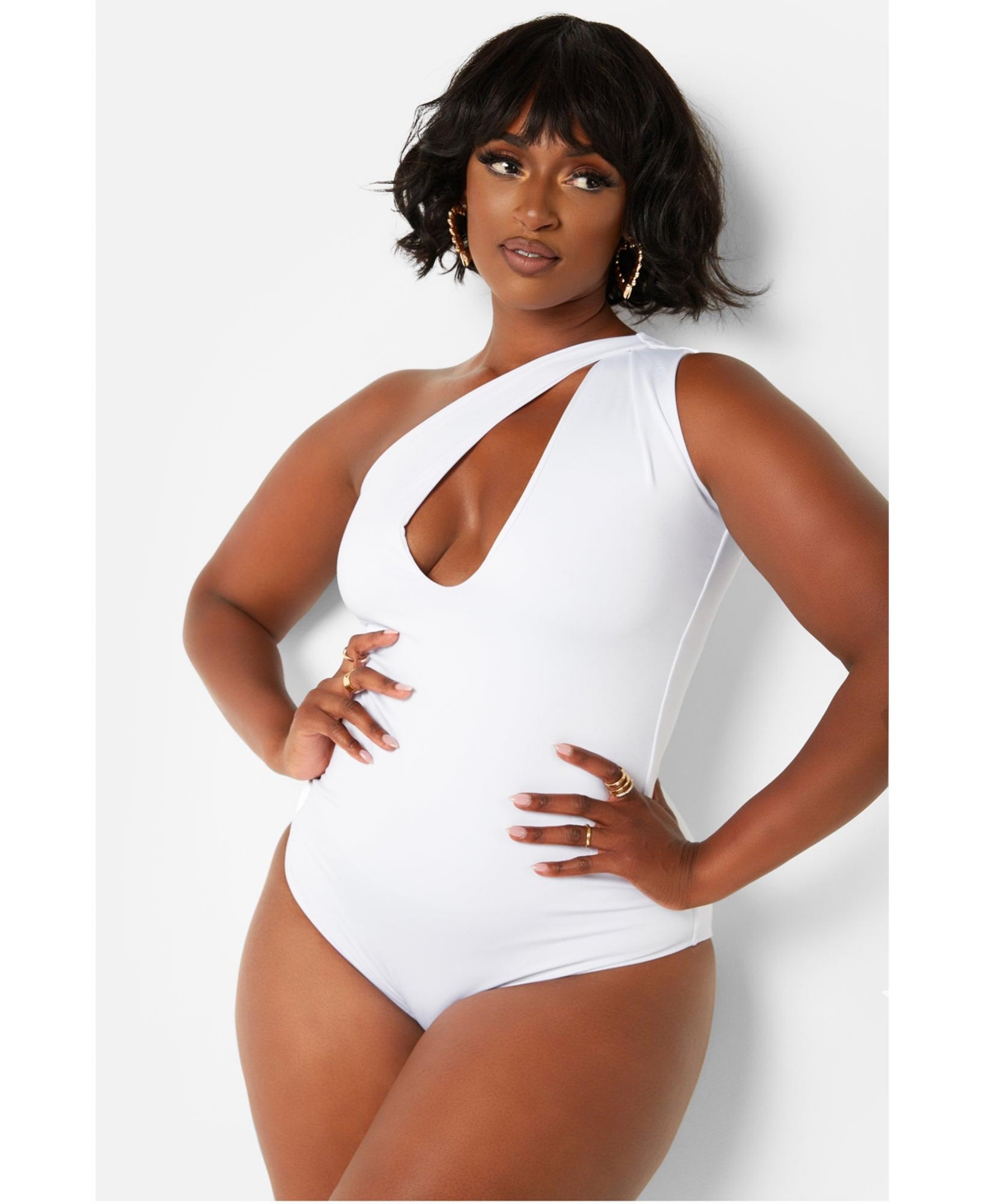 Click here for Rebdolls Womens Cut Out One Shoulder Swimsuit - Wh... prices