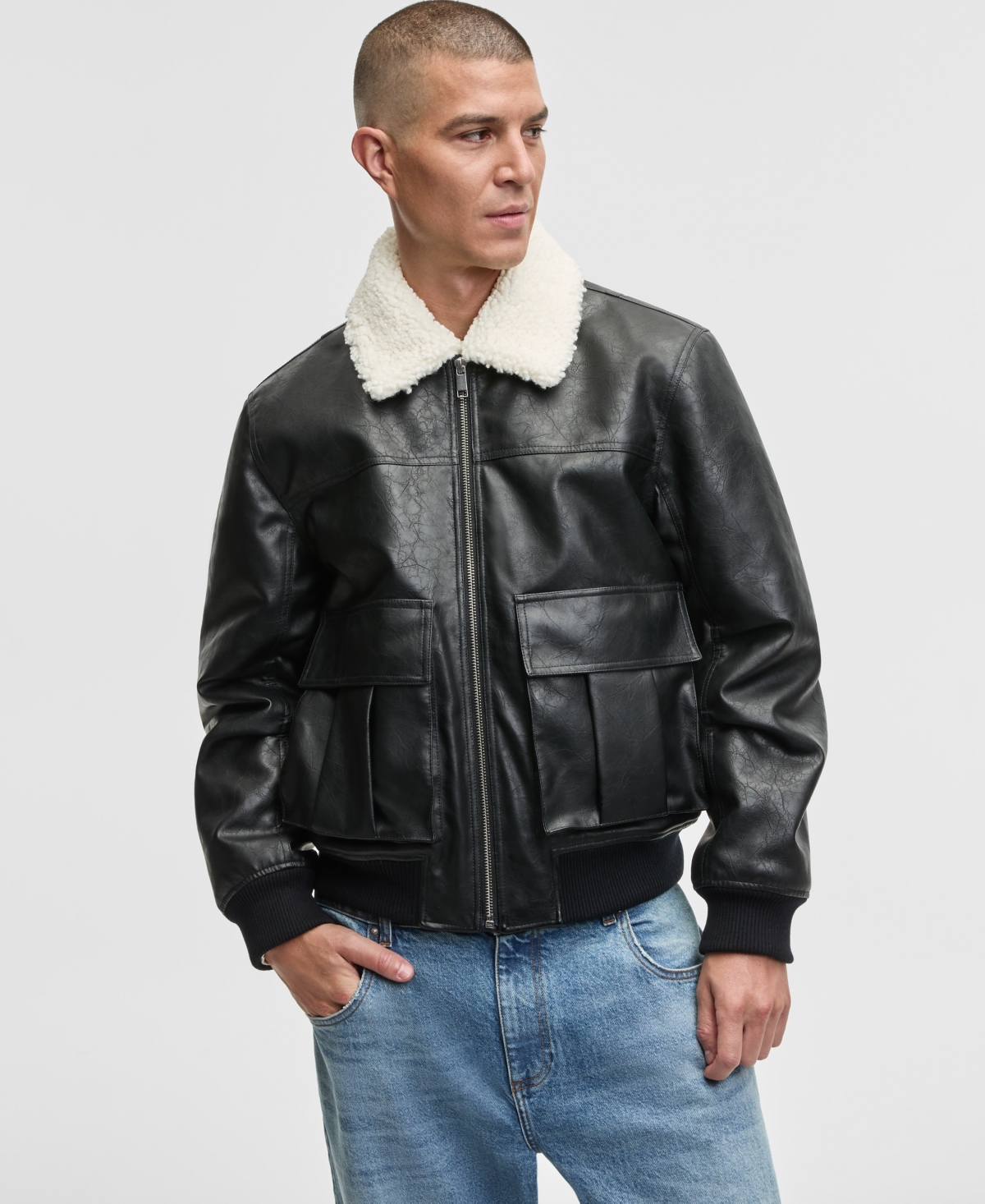 Click here for Mode of One Mens Relaxed-Fit Faux-Sherpa-Collar Fa... prices