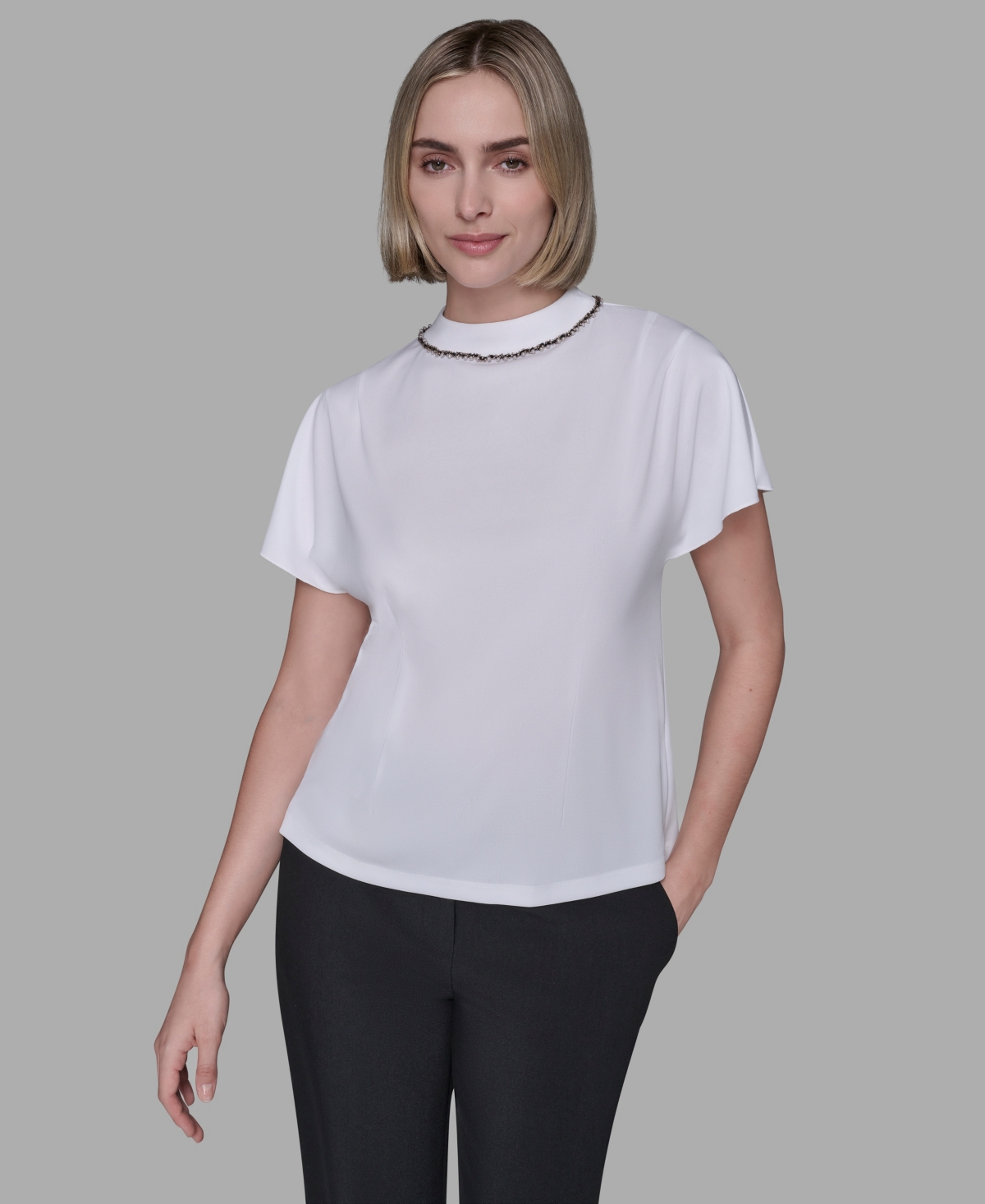 Click here for Karl Lagerfeld Paris Womens Mock Neck Top - Soft W... prices