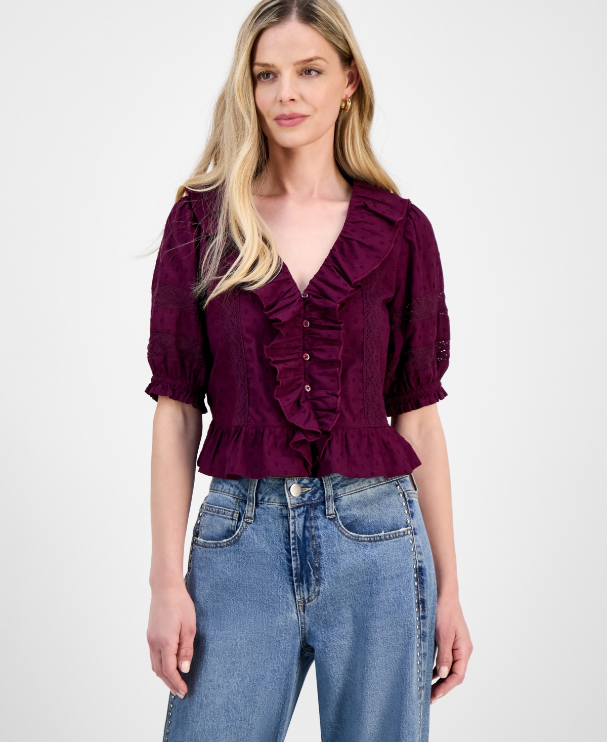 Click here for And Now This Petite Ruffled-Front Clip-Dot Cotton... prices