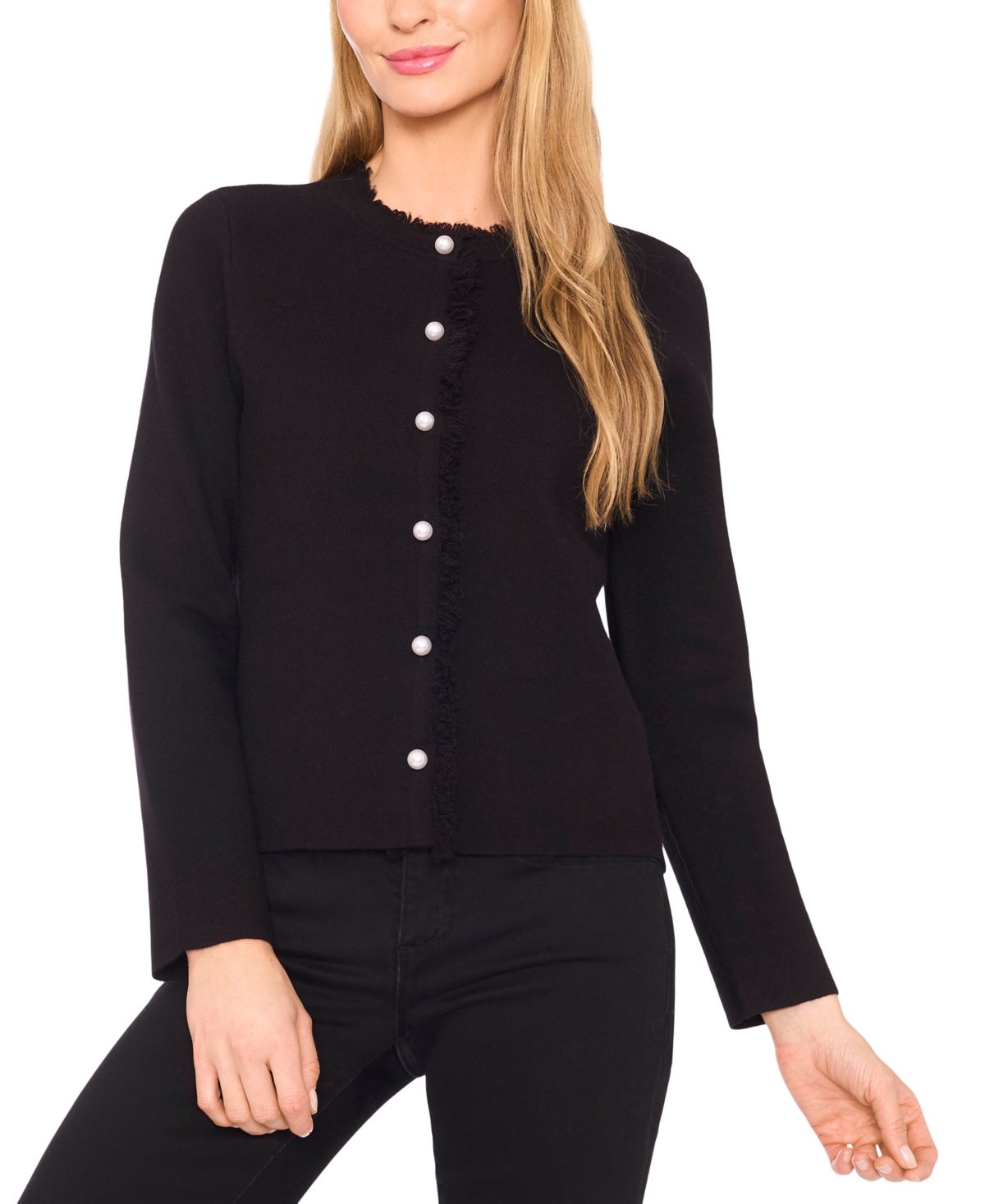 Click here for CeCe Womens Fringe Long Sleeves Cardigan - Rich Bl... prices