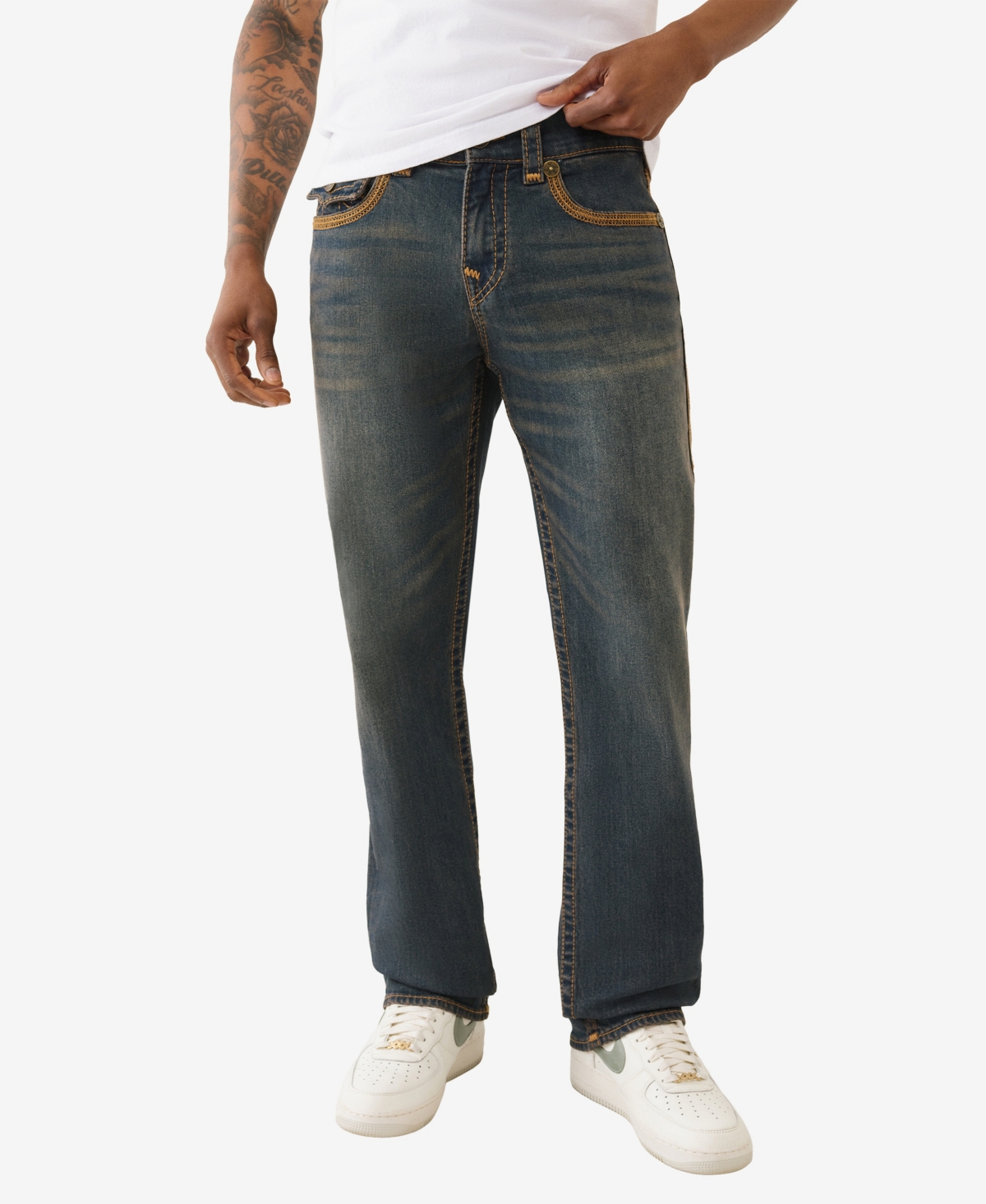 Click here for True Religion Mens Ricky Super Flatlock Flap Strai... prices