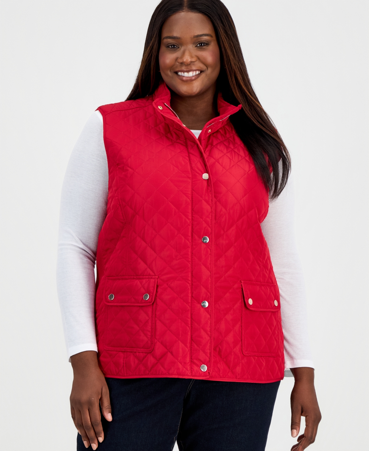 Click here for Jones New York Plus Size Quilted Zip-Front Vest -... prices
