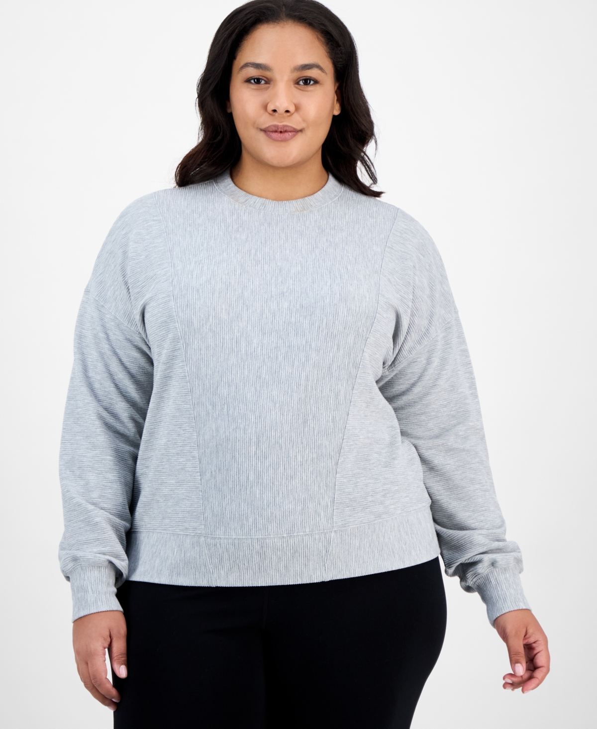Click here for Id Ideology Plus Size Ottoman Knit Crewneck Pullov... prices