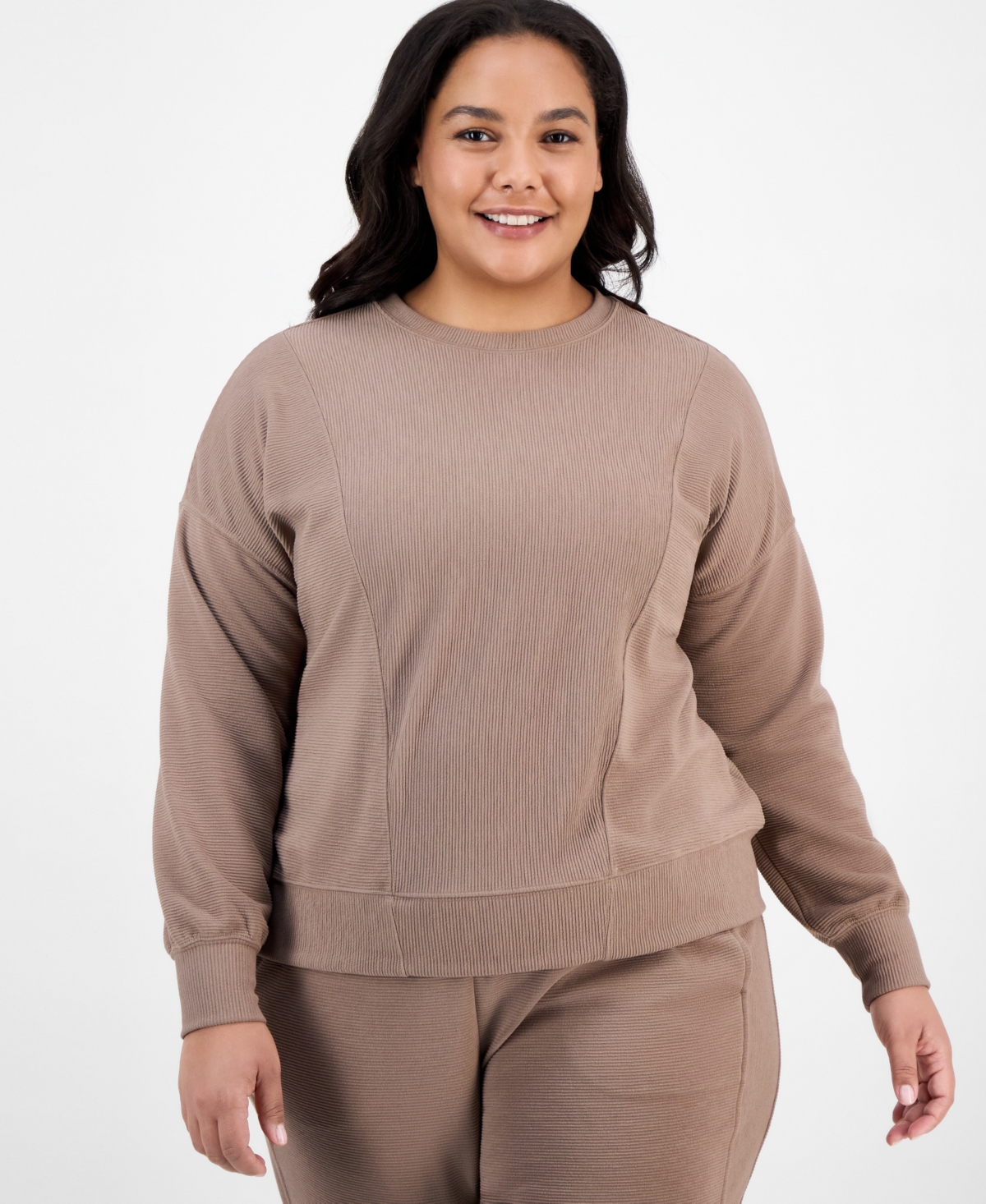 Click here for Id Ideology Plus Size Ottoman Knit Crewneck Pullov... prices