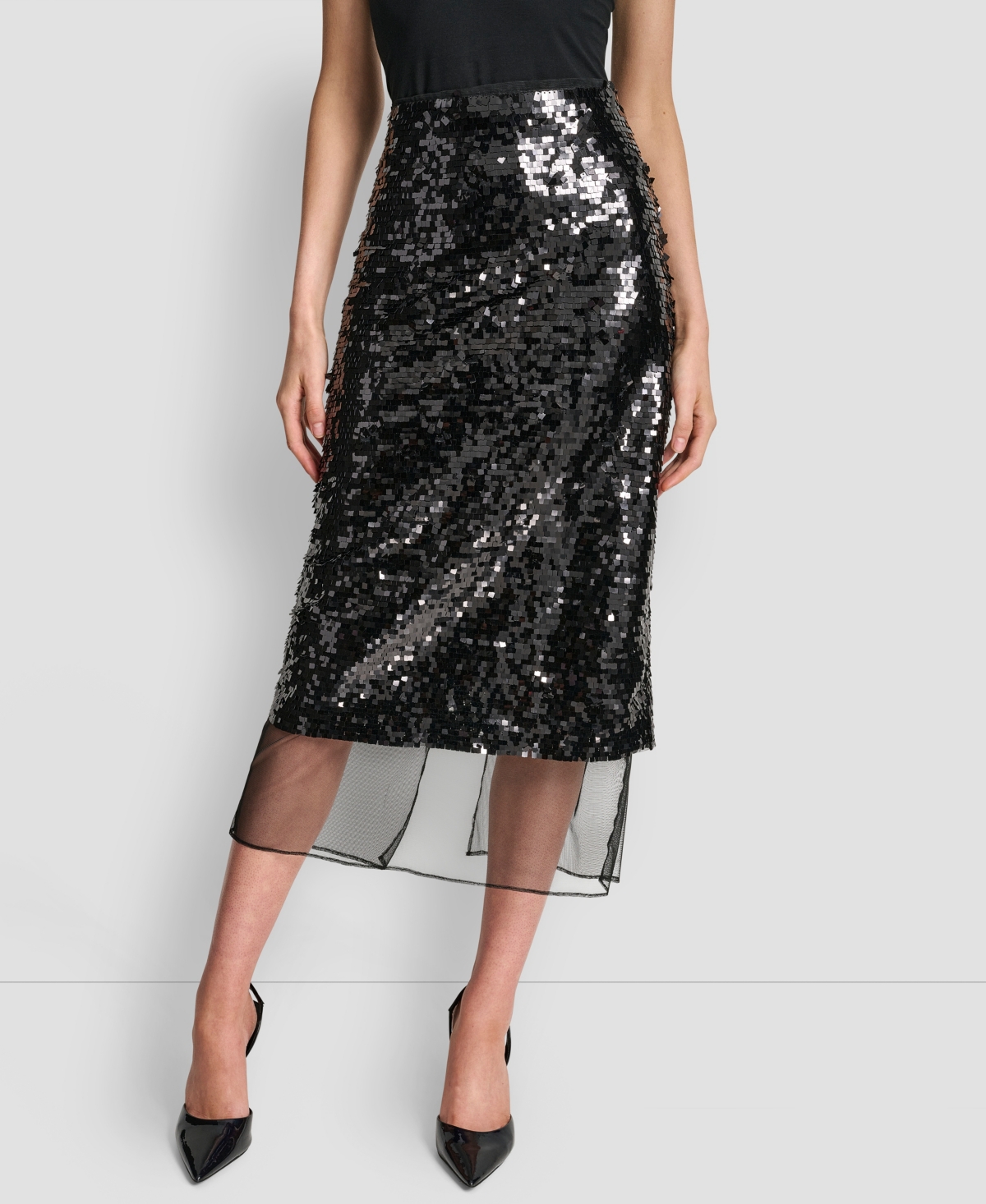 Click here for Dkny Womens Sequined Layered Mesh Skirt - Black prices