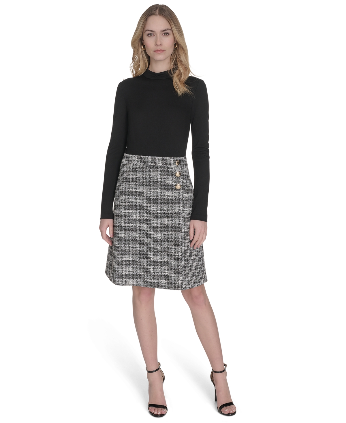 Click here for Eliza J Petite Mock Neck Dress - Black  Ivory prices
