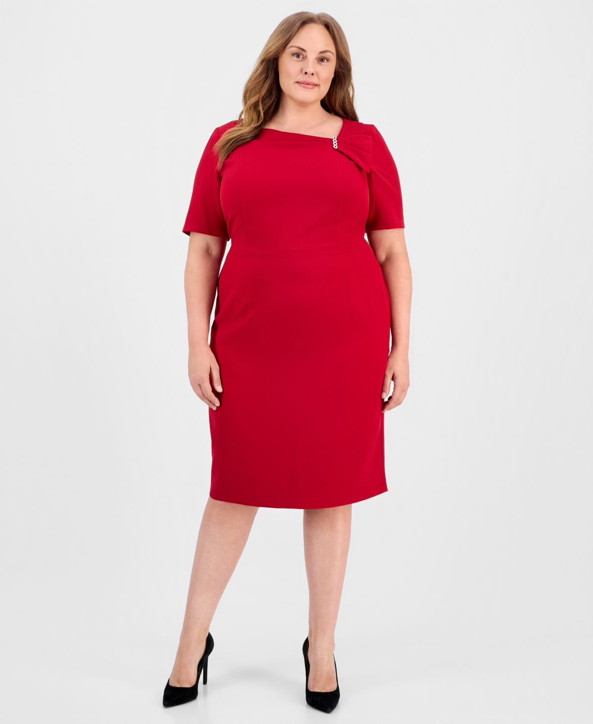 Click here for Kasper Plus Size Asymmetric Elbow-Sleeve Sheath Dr... prices