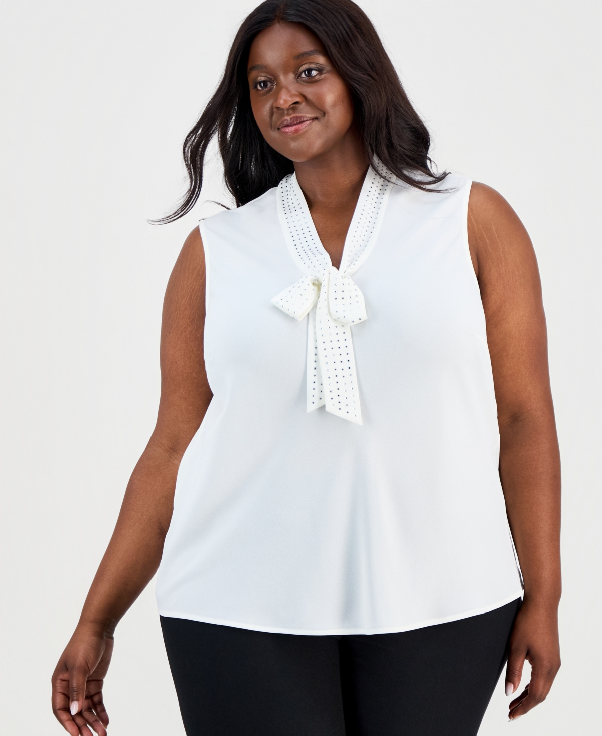 Click here for Kasper Plus Size Embellished Tie-Front Sleeveless... prices