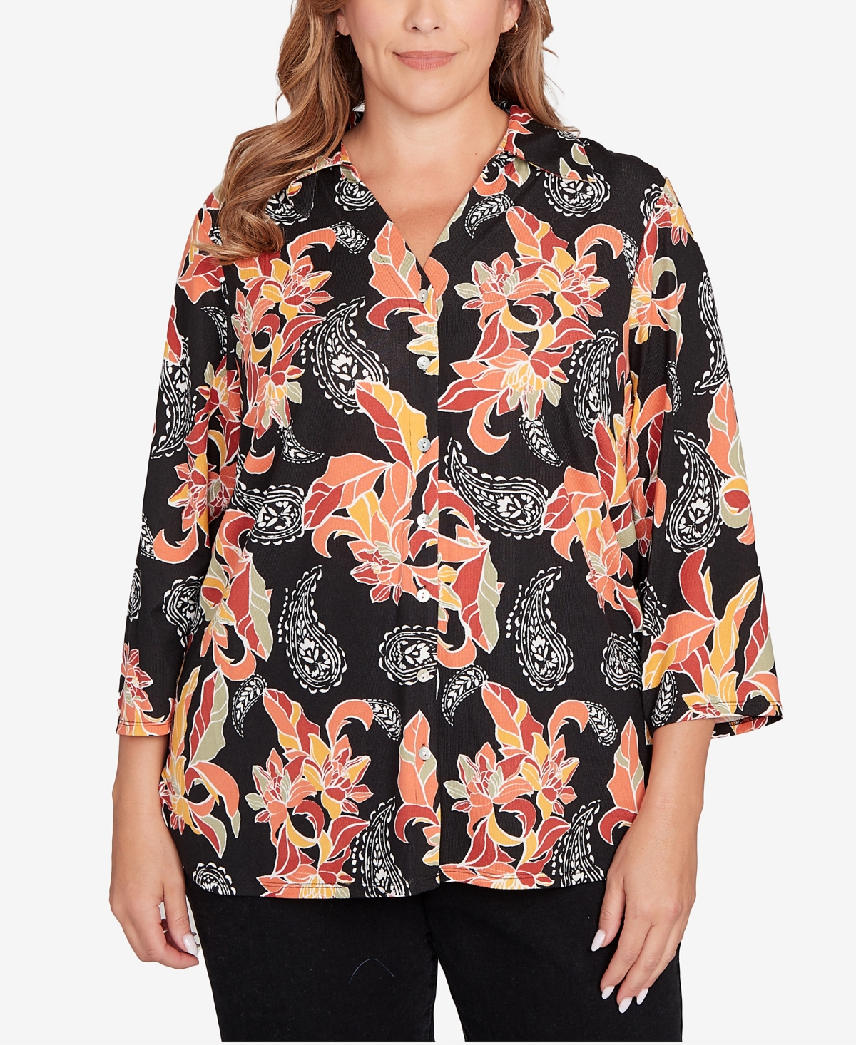 Click here for Ruby Rd. Plus Size Shirt Collar Floral Paisley But... prices