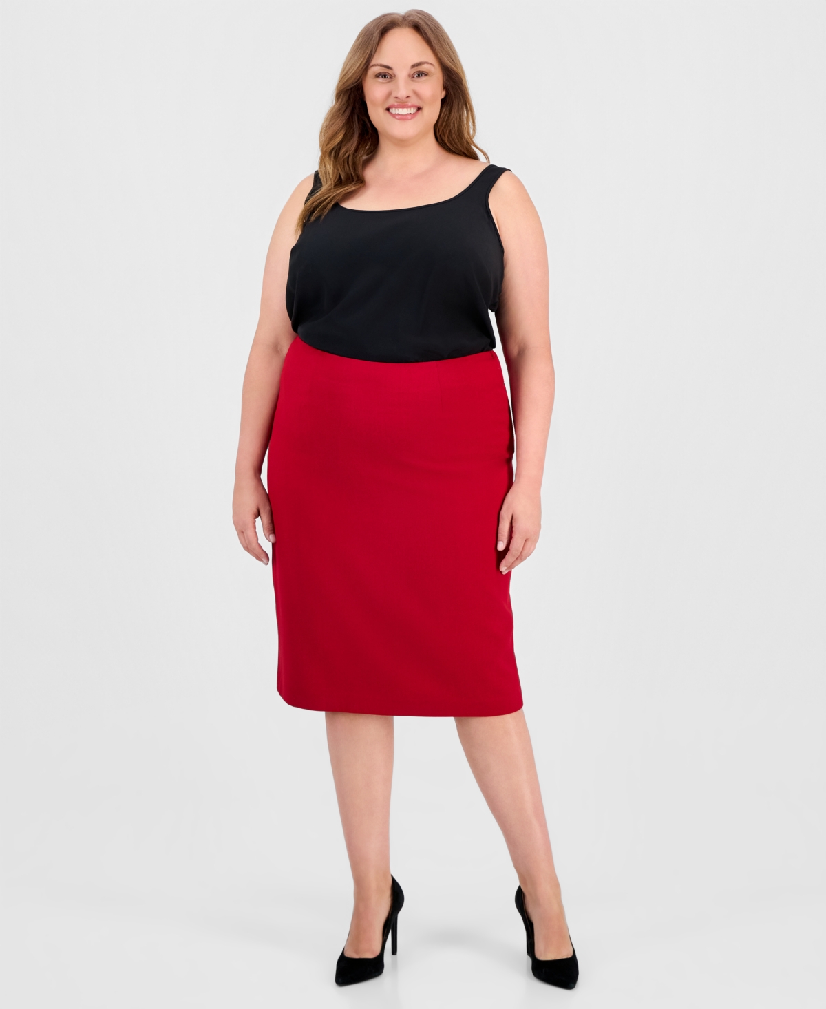 Click here for Kasper Plus Size Skimmer Skirt - Fire Red prices