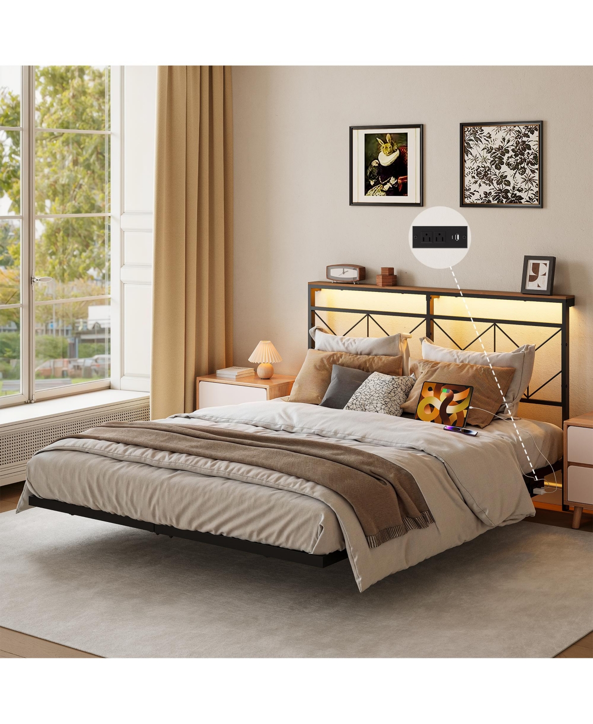 Click here for Hausource Queen Size Floating Bed Frame with Led H... prices