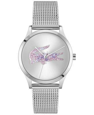 Lacoste Women's Crocodelle Silver Tone Stainless Steel Mesh Bracelet ...