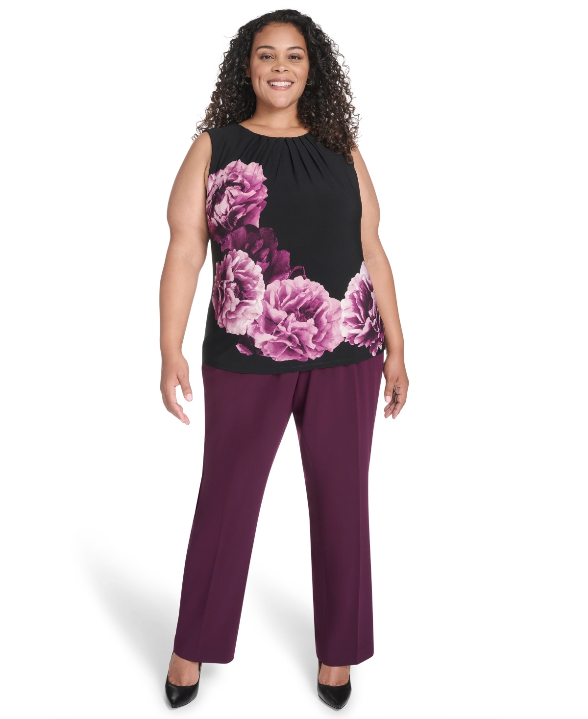 Click here for Calvin Klein Plus Size Printed Pleat Detail Sleeve... prices