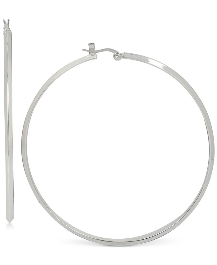 Touch of Silver Thin Hoop Earrings in Silver-Plated Metal - Macy's