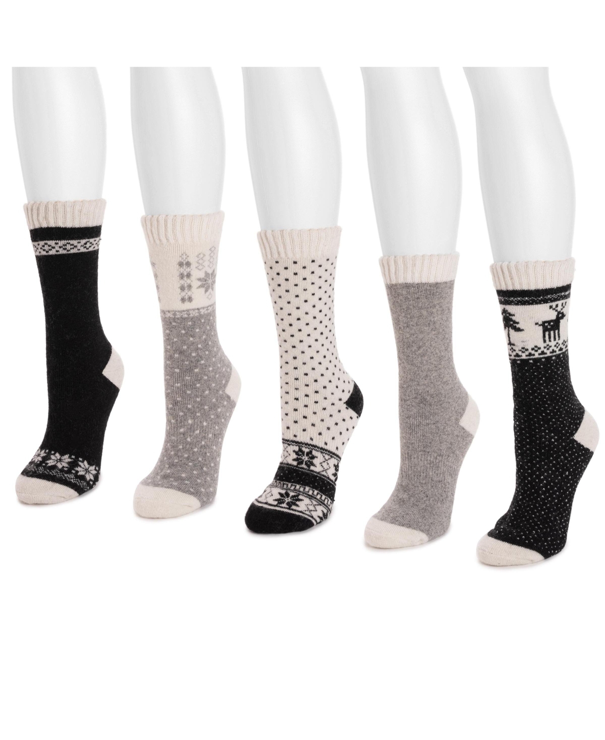 Click here for Muk Luks Womens 5pk Wool Socks - Dark neutral prices