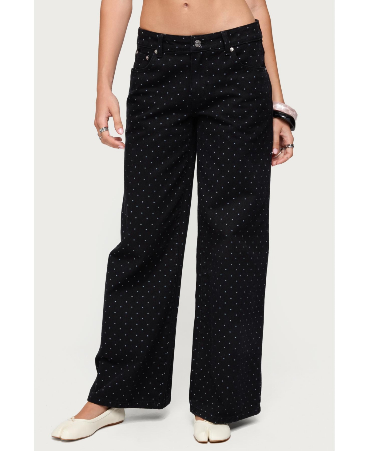 Click here for Edikted Womens Misha Polka Dot Baggy Low Jeans - B... prices