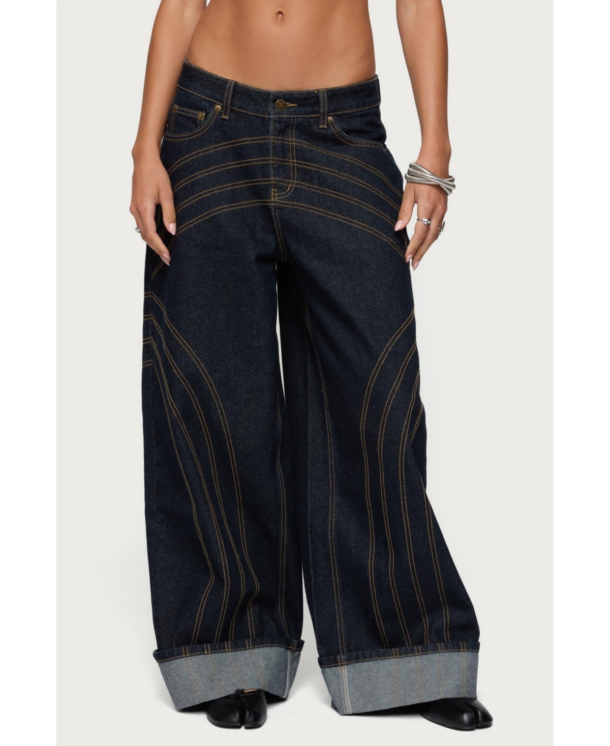 Click here for Edikted Womens Cuffed Low Rise Wide Leg Jeans - In... prices