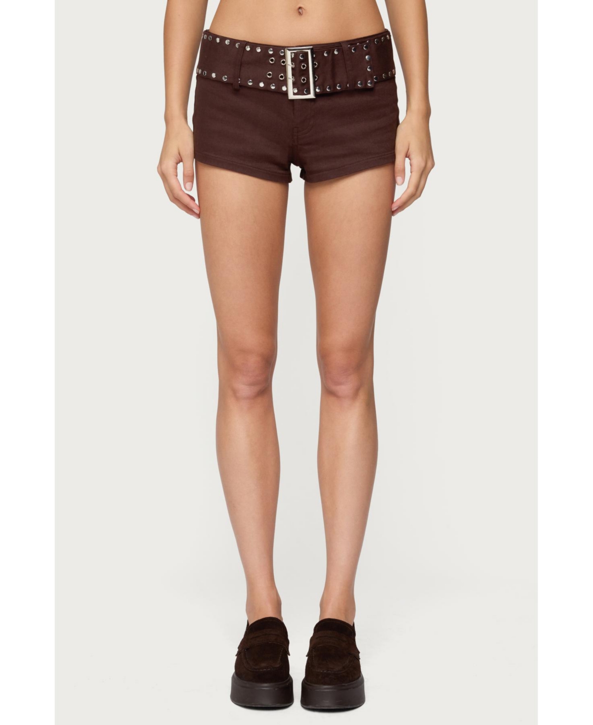 Click here for Edikted Womens Studded Belt Denim Micro Shorts - D... prices