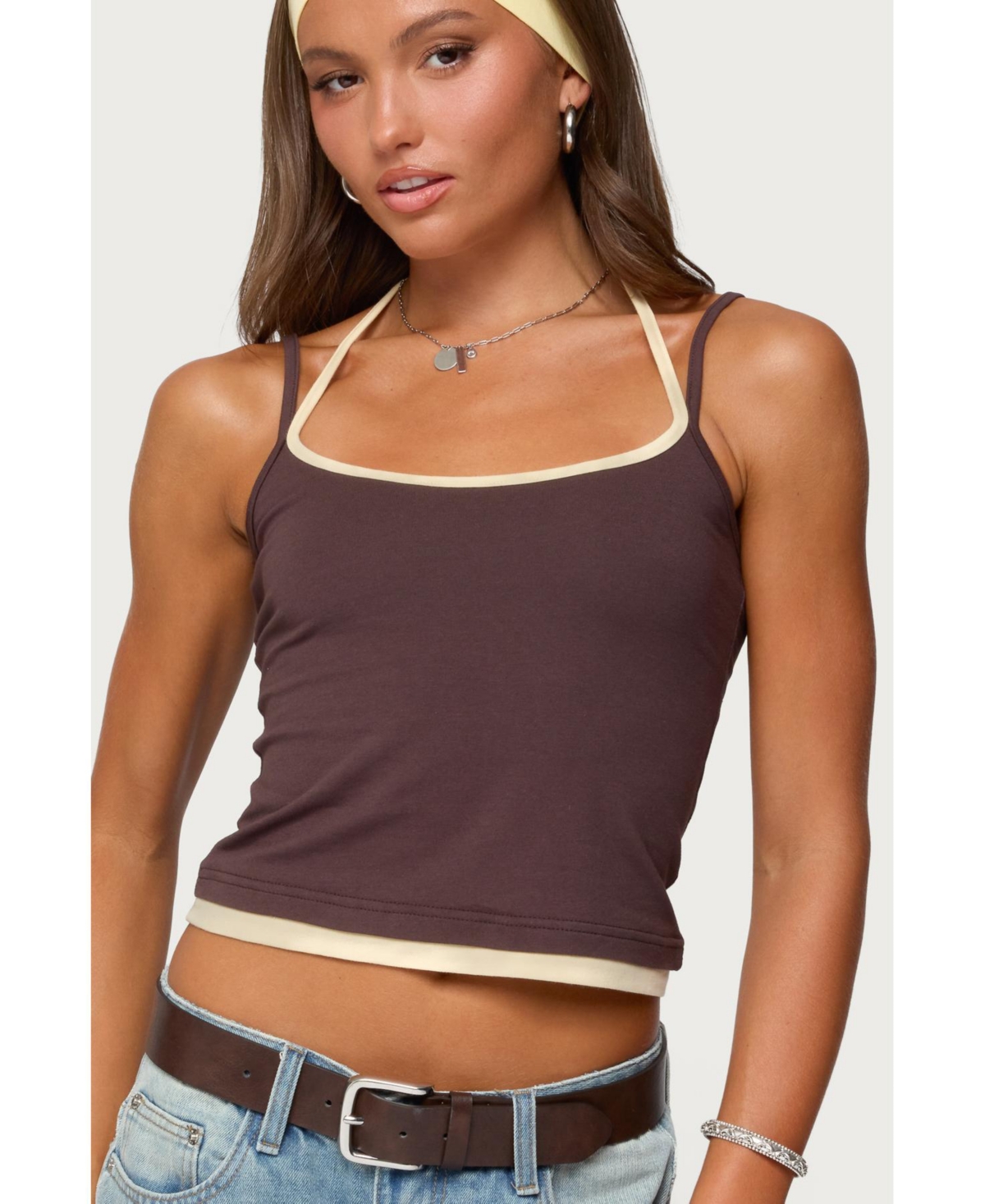 Click here for Edikted Womens Roya Layered Halter Tank Top - Brow... prices