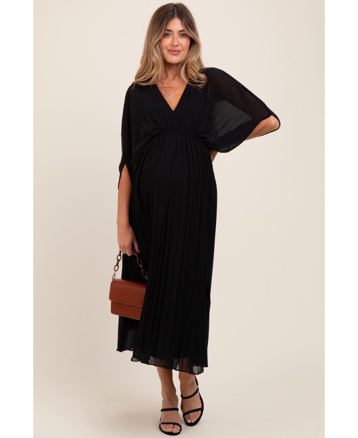 Click here for Pinkblush Maternity Blue Pleated V Neck Maxi Dress... prices
