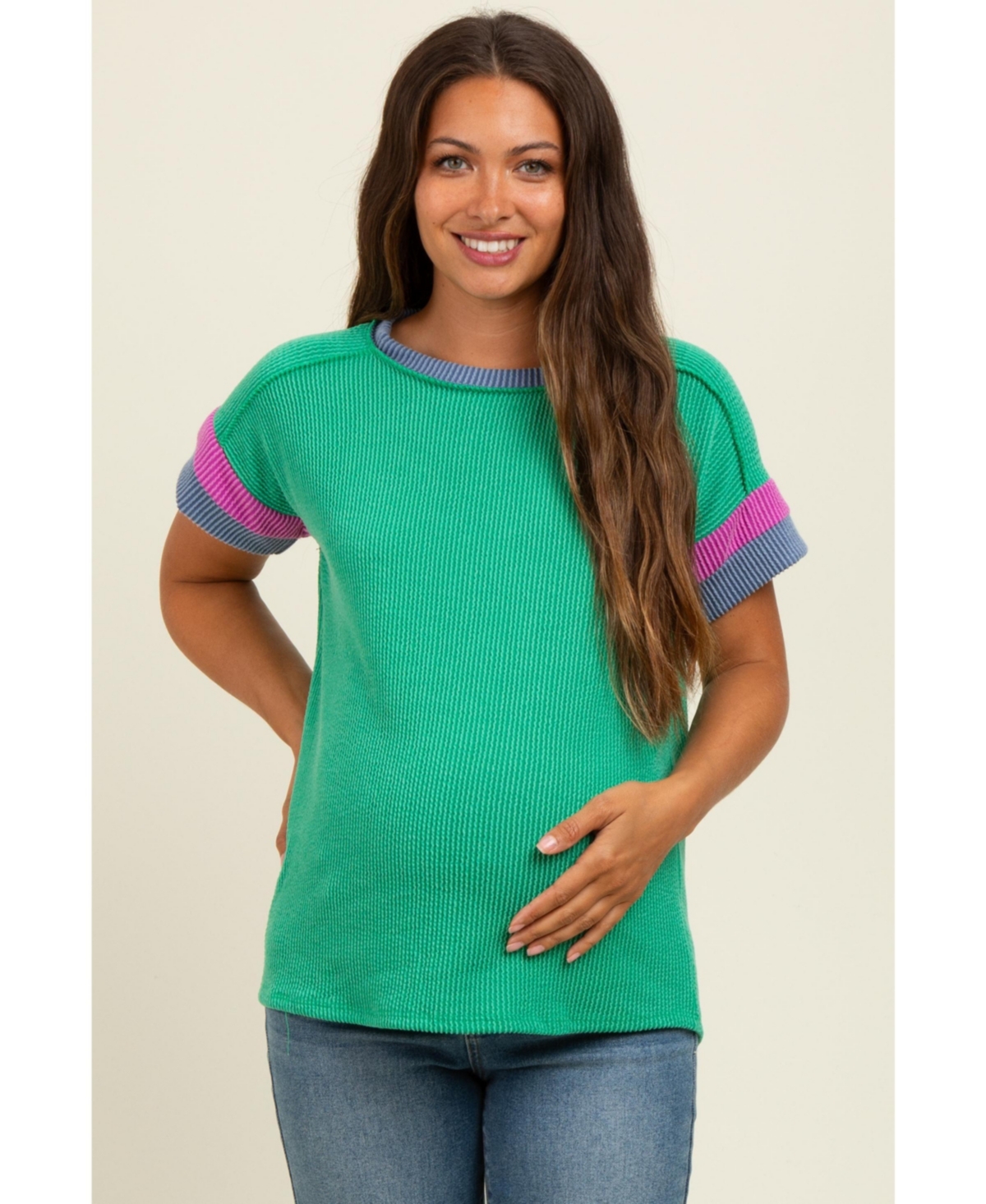 Click here for Pinkblush Maternity Pink Ribbed Colorblock Detail... prices