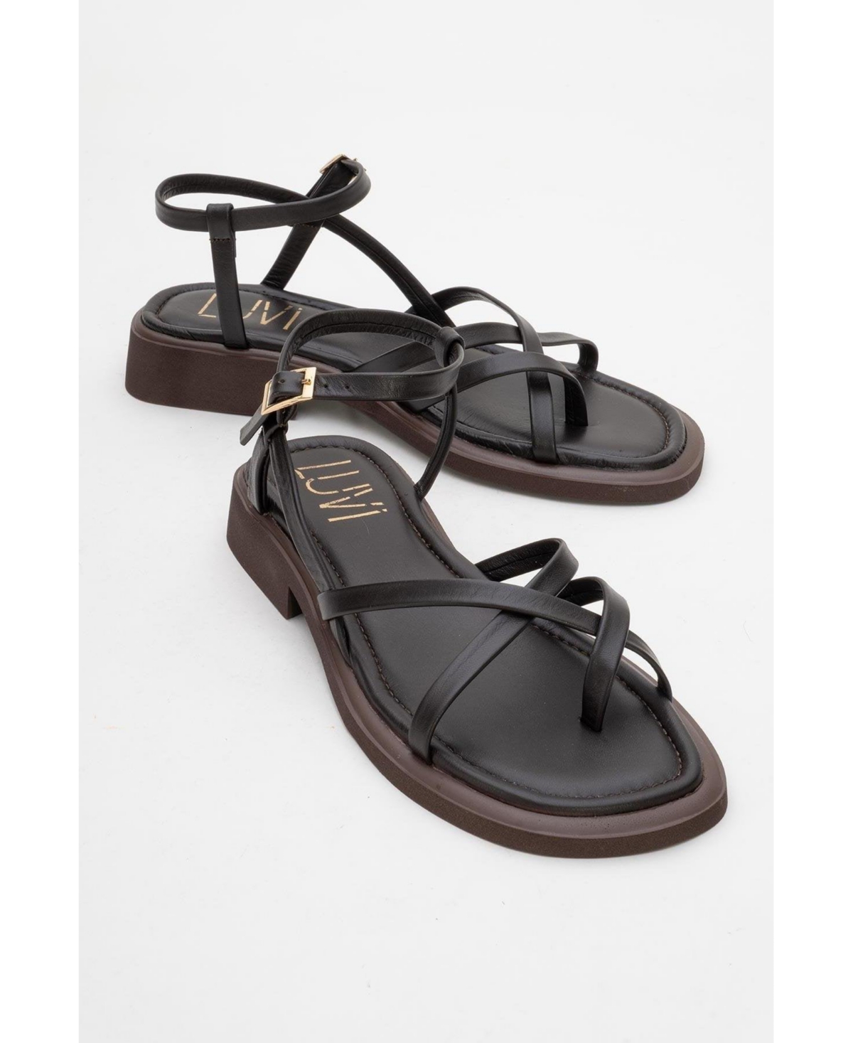 Click here for Antas Strappy Leather Flat Sandals (Women) - Brown... prices