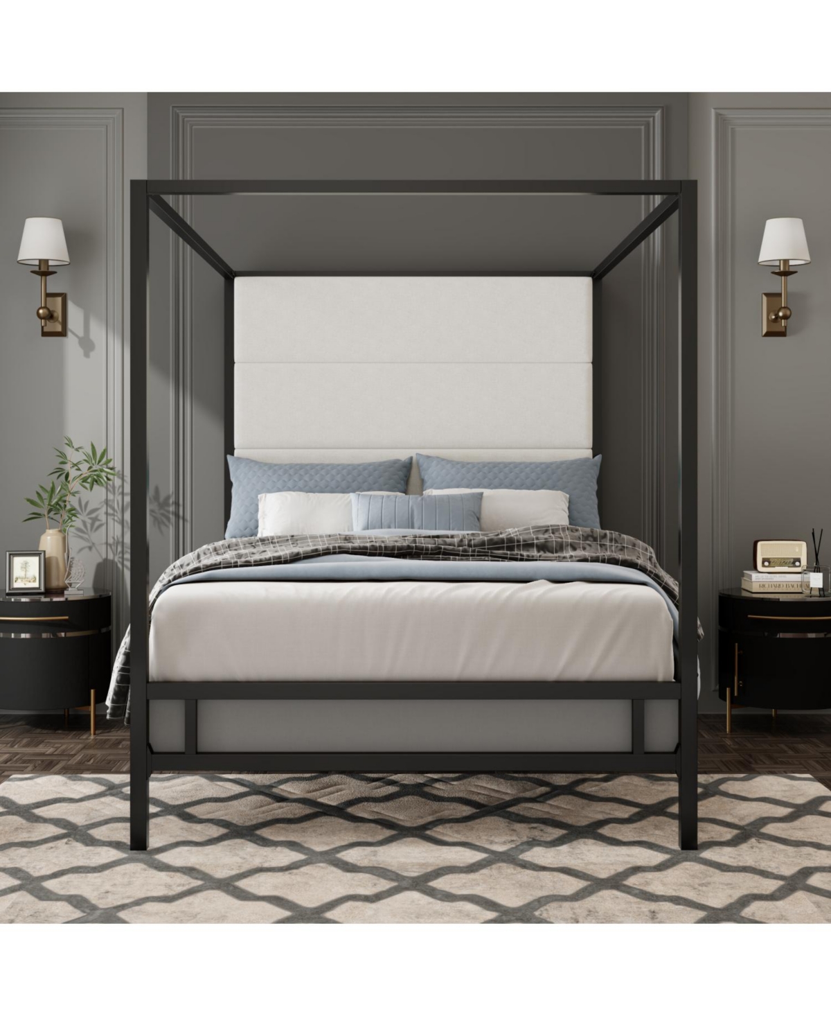 Click here for Streamdale Furniture Canopy Bed Queen - Black whit... prices