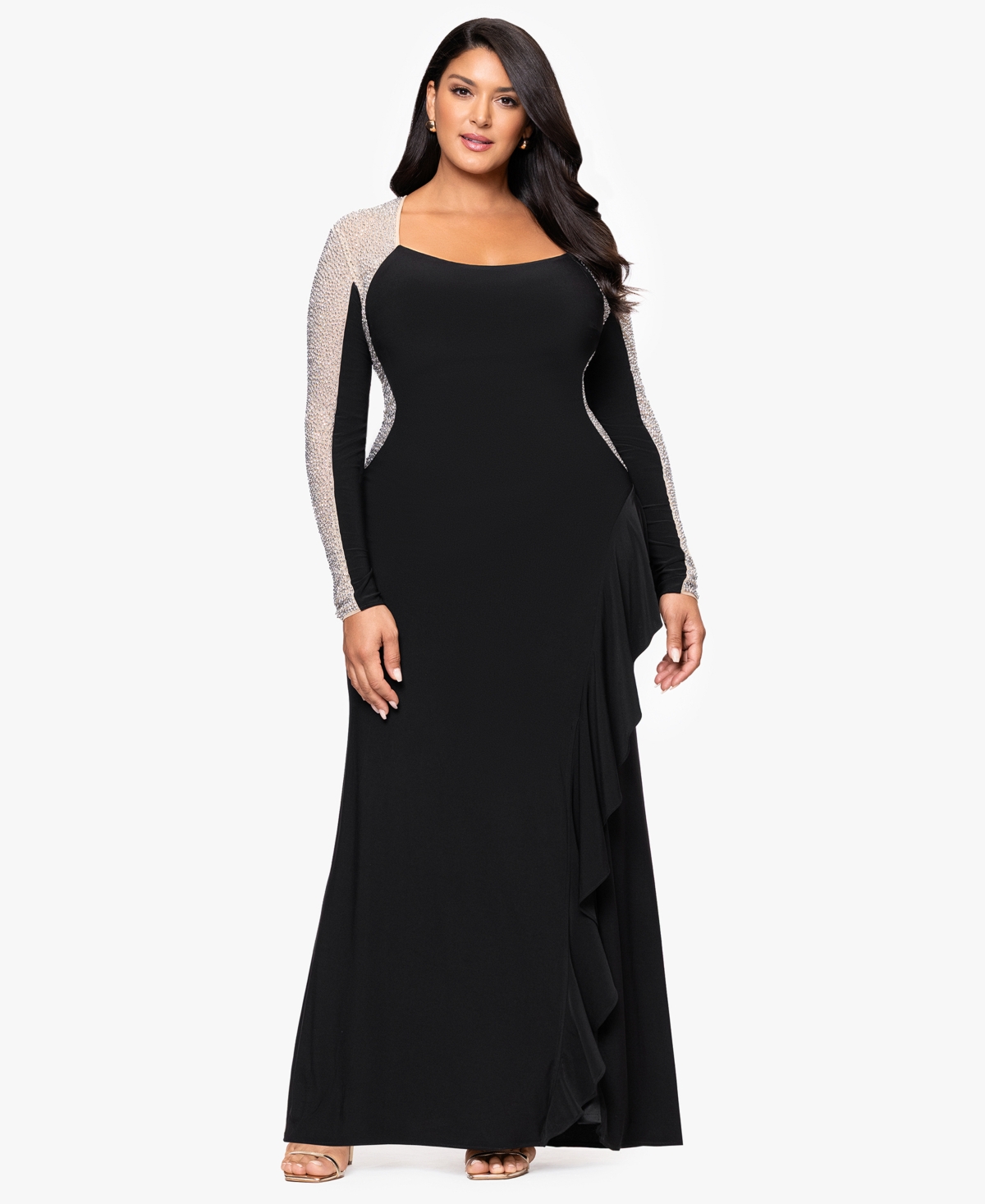 Click here for Xscape Plus Size Beaded Square Neck Maxi Dress - B... prices