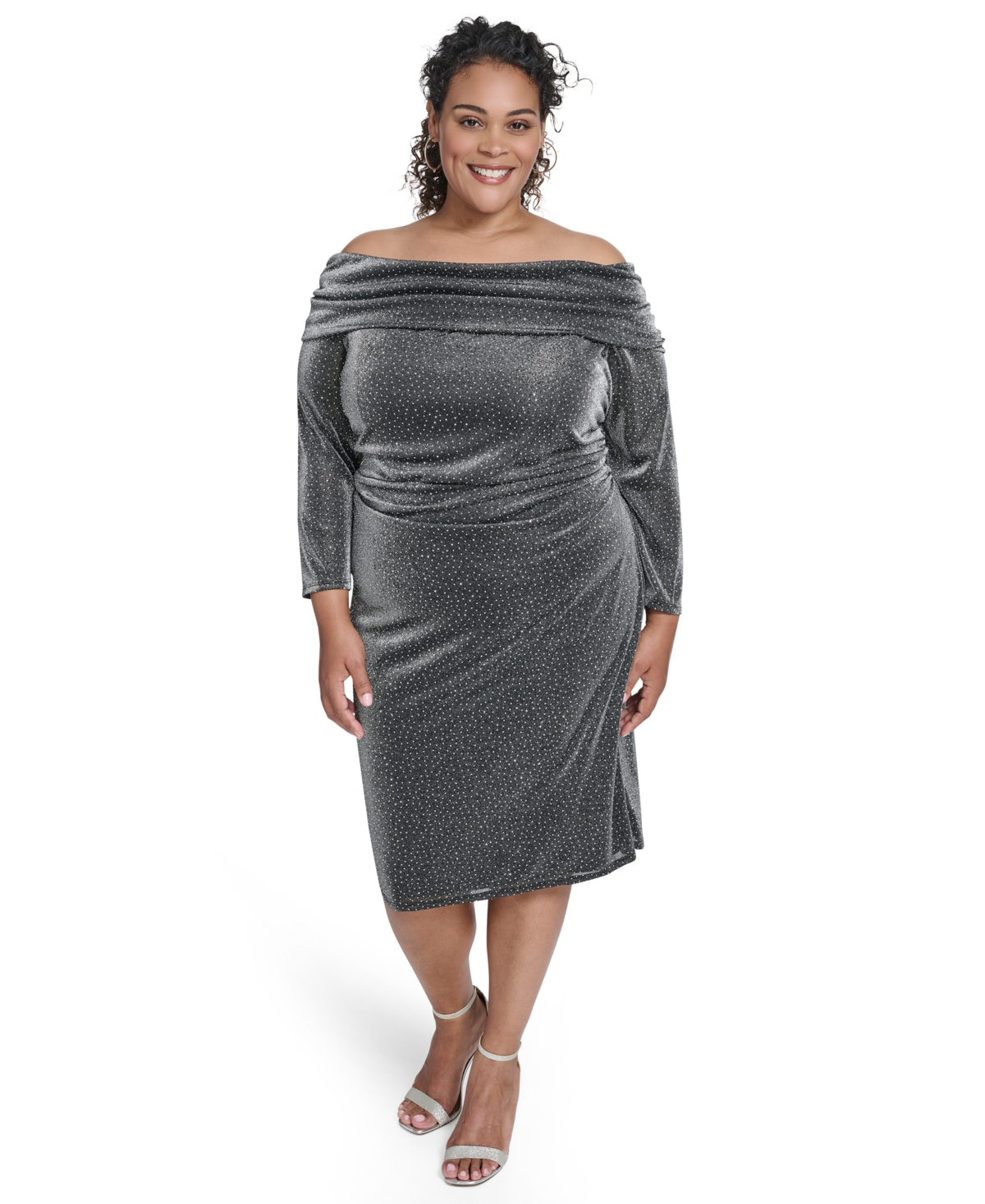 Click here for Vince Camuto Plus Size Glitter Knit Midi Dress - B... prices