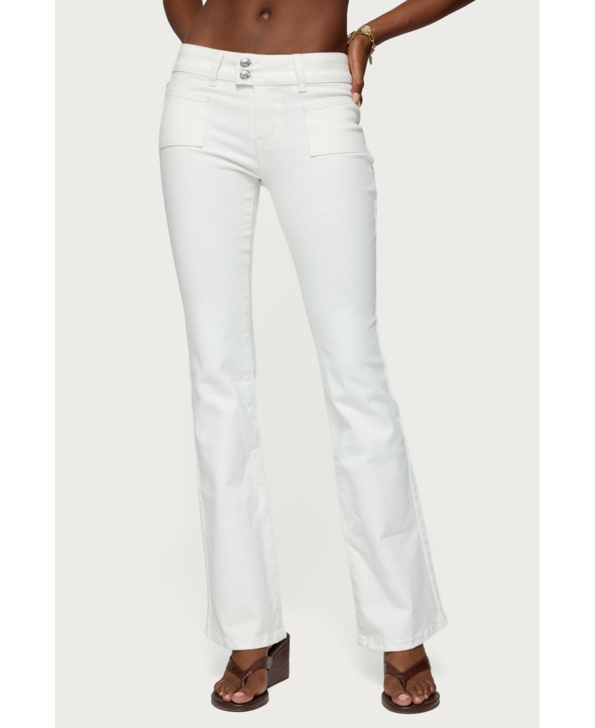 Click here for Edikted Womens Mattea Low Rise Flared Jeans - Whit... prices