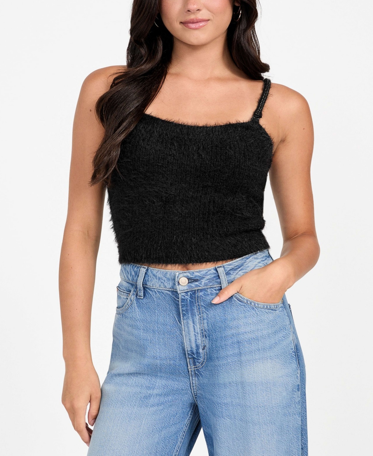 Click here for Guess Womens Cropped Bralette Sleeveless Sweater -... prices