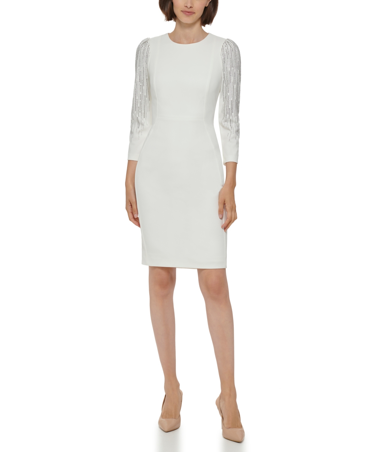 Click here for Calvin Klein Womens Bling Sleeve Sheath Dress - Cr... prices